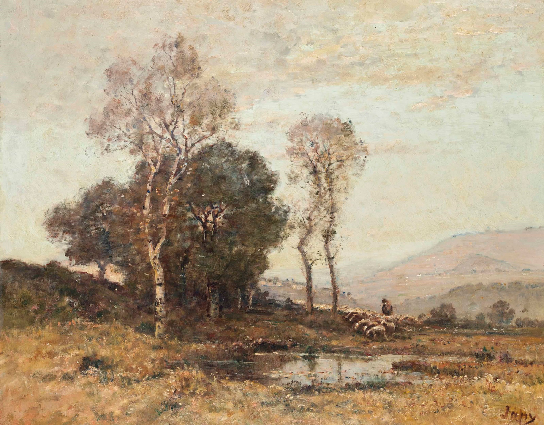 Louis-Aimé Japy (Swiss, 1840-1916), A shepherd tending to his flock by ...