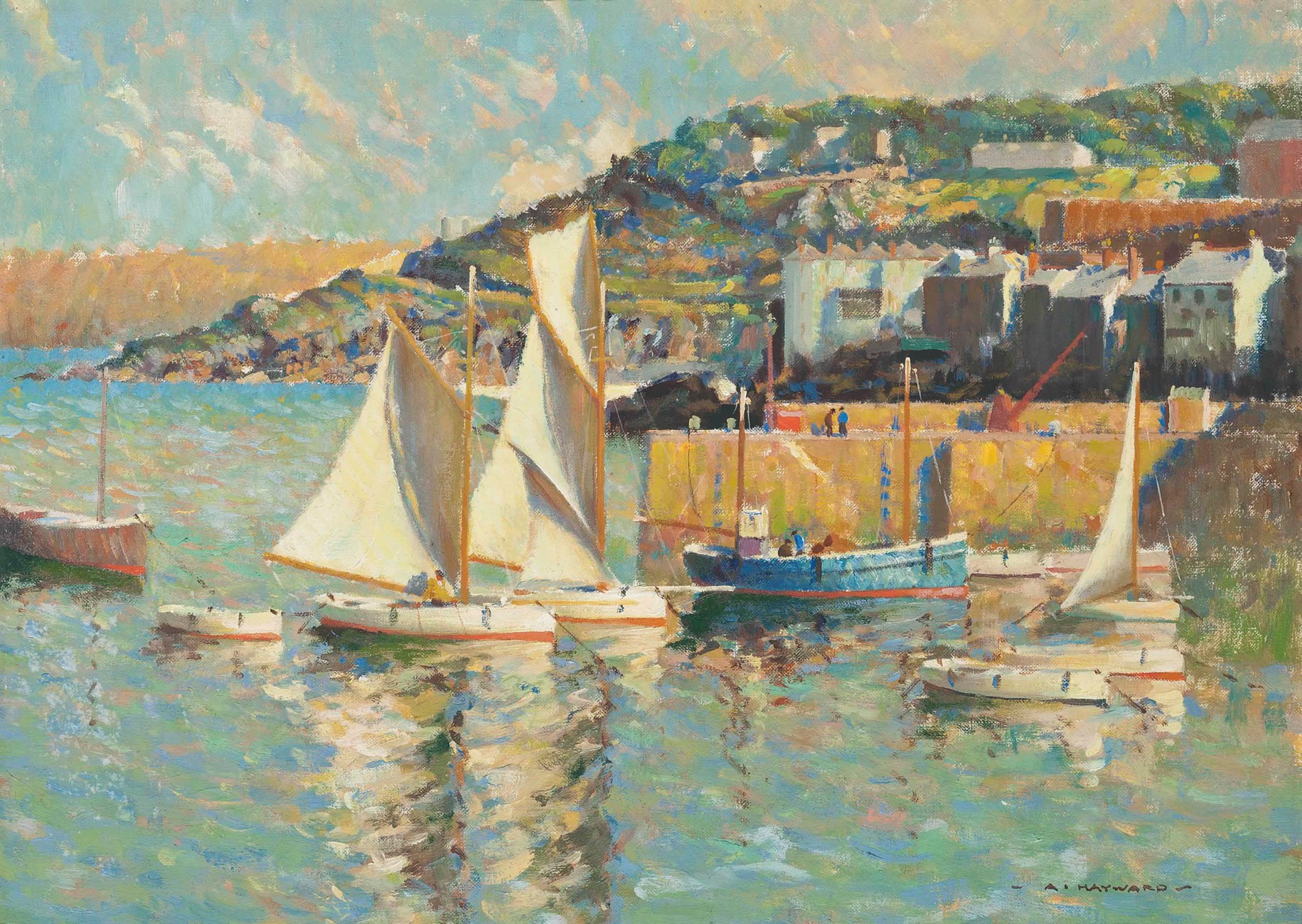 Arthur Hayward (1889-1960), Sailing boats in the harbour of St. Ives ...