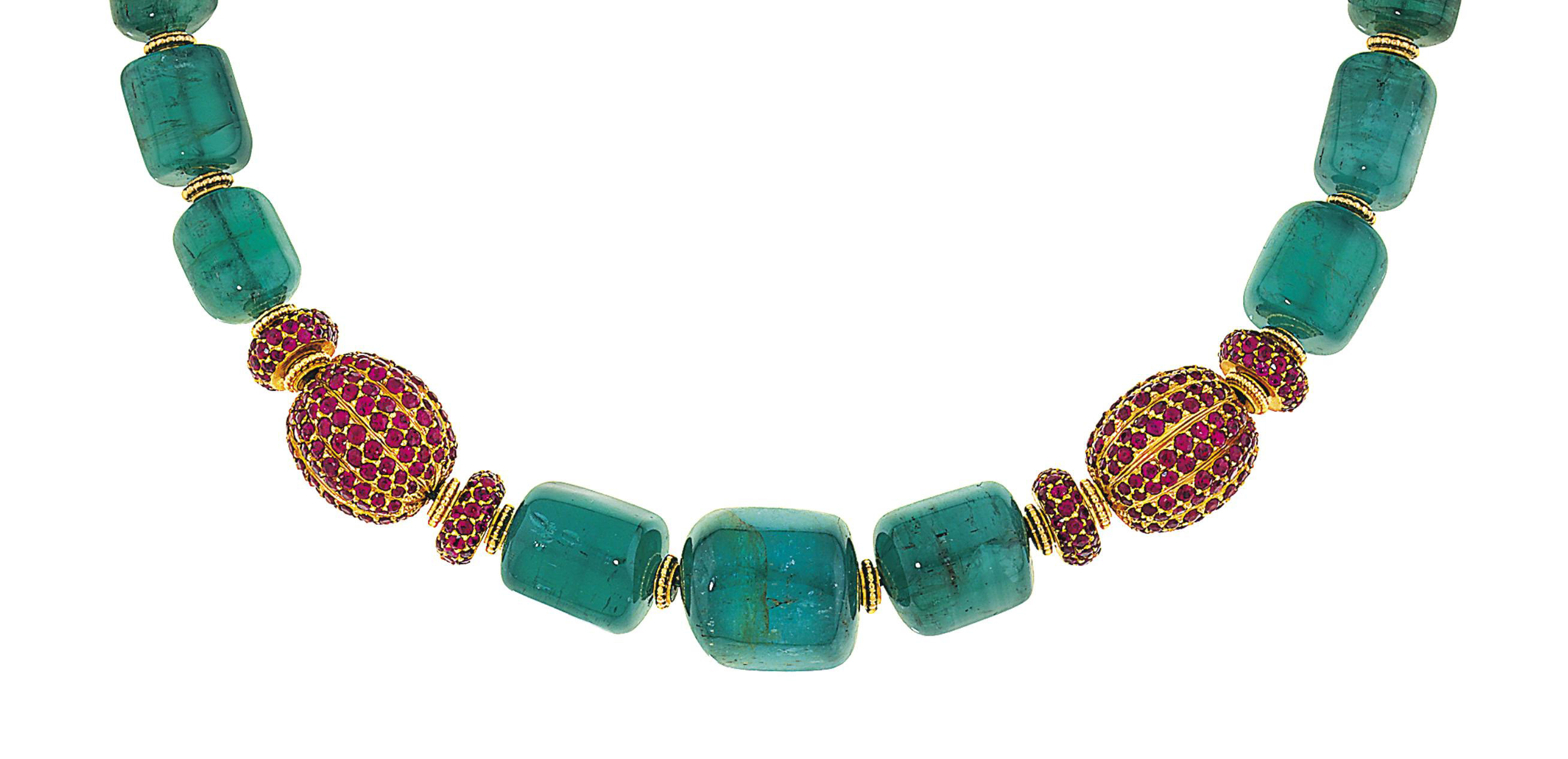 An emerald and ruby necklace