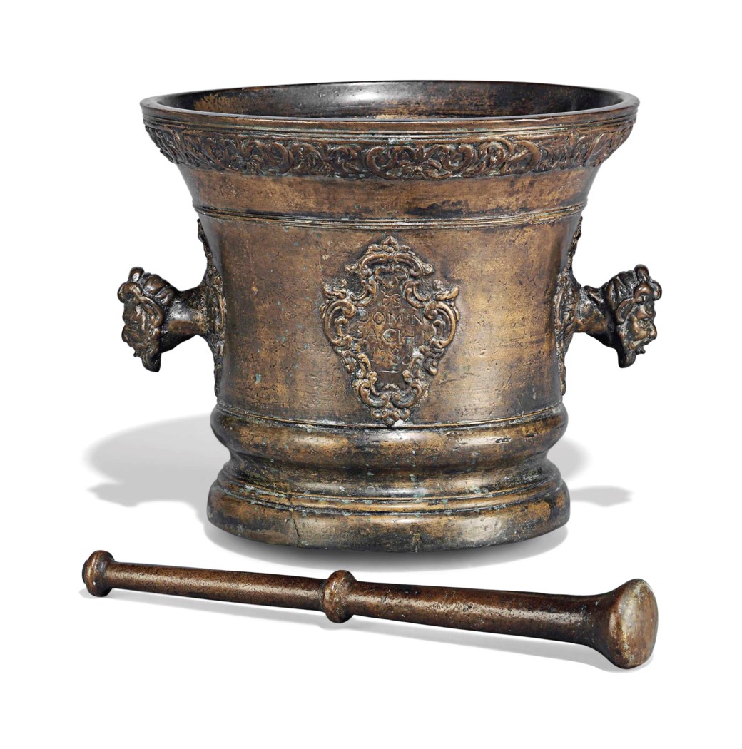 A LARGE ITALIAN BRONZE MORTAR DATED 1786, POSSIBLY 19TH CENTURY ...