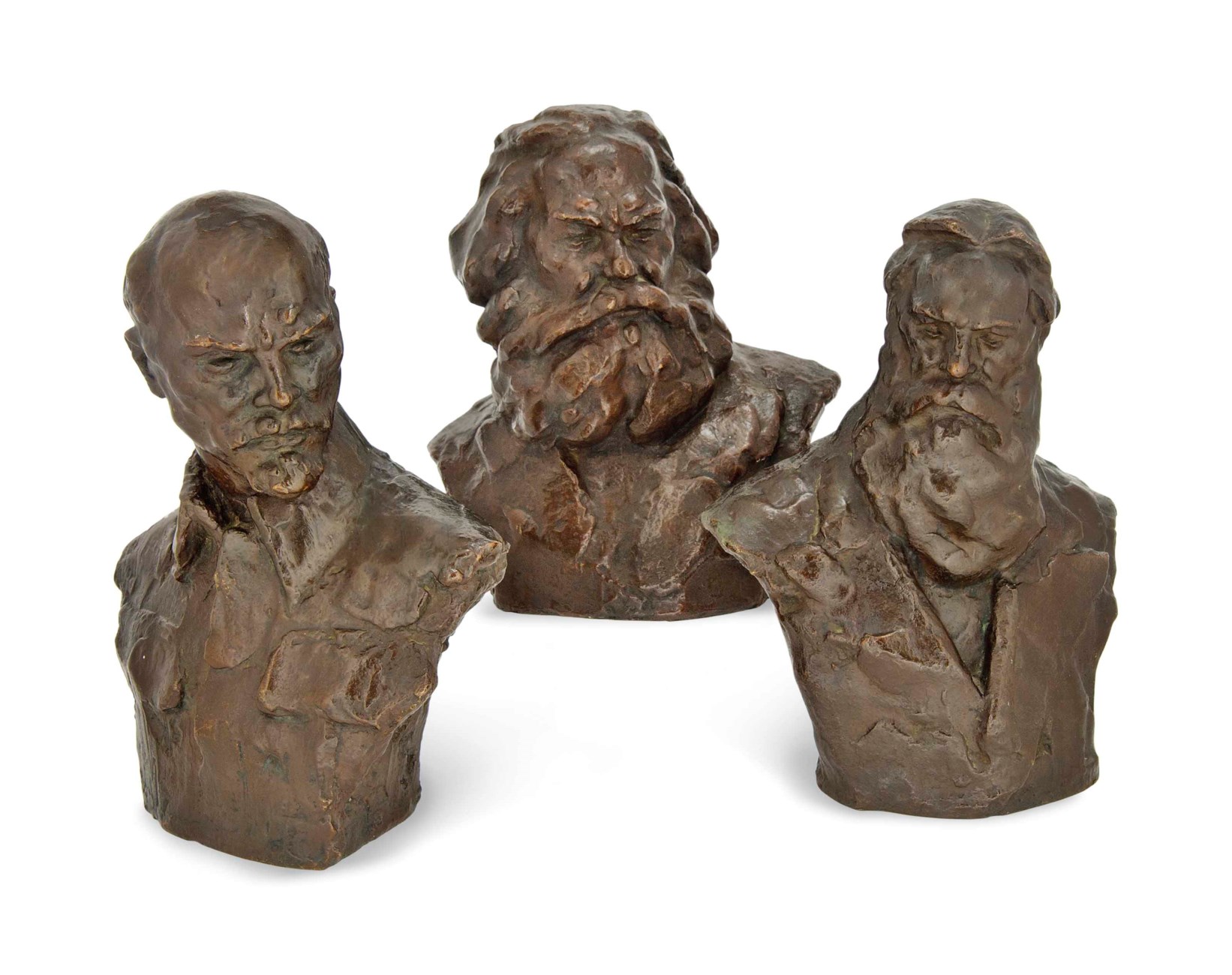 THREE BRONZE BUSTS OF KARL MARX, FRIEDRICH ENGELS AND VLADIMIR ILYIC ...