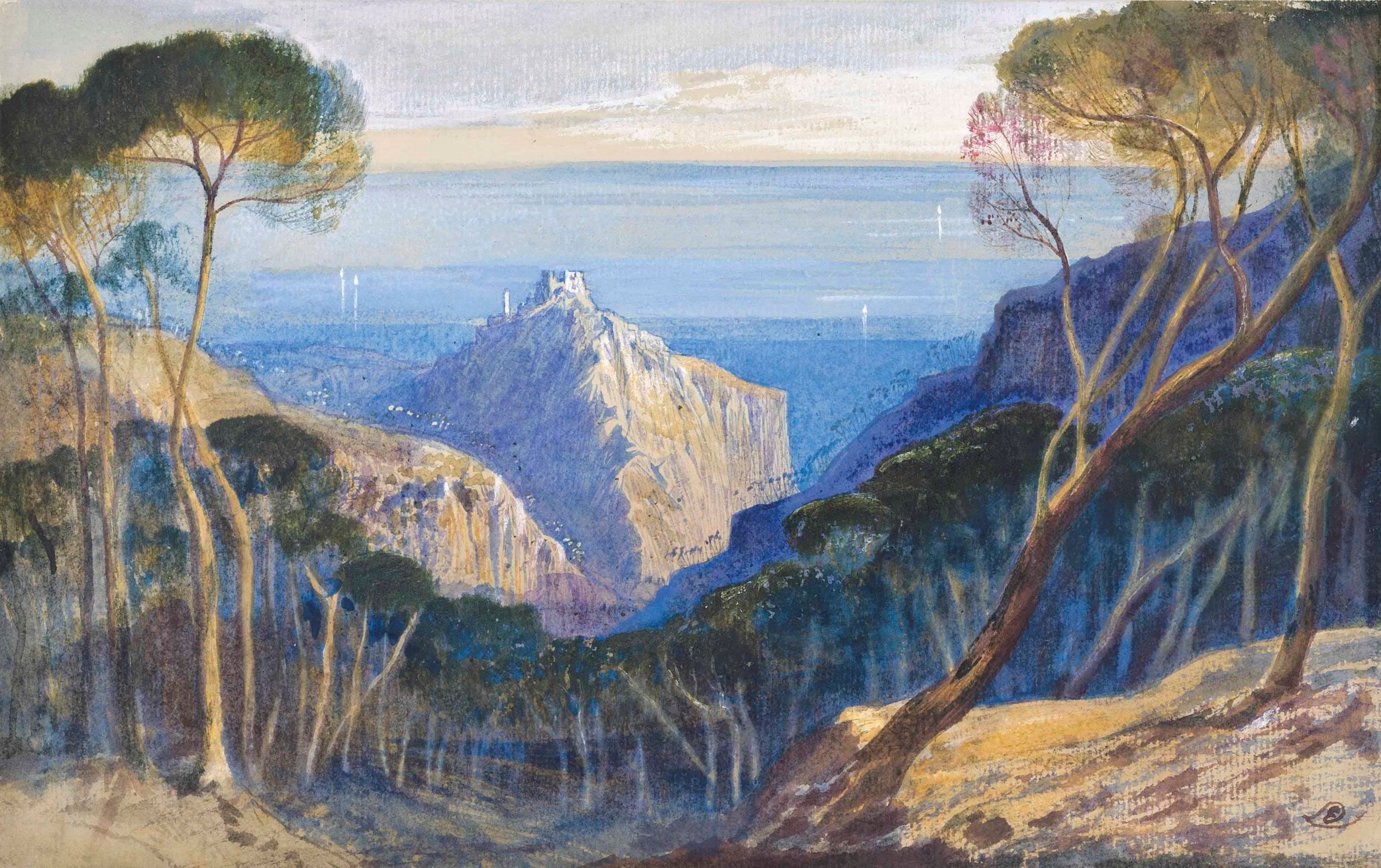 Edward Lear (1812-1888), View of Eze, Côte d'Azur, South of France ...