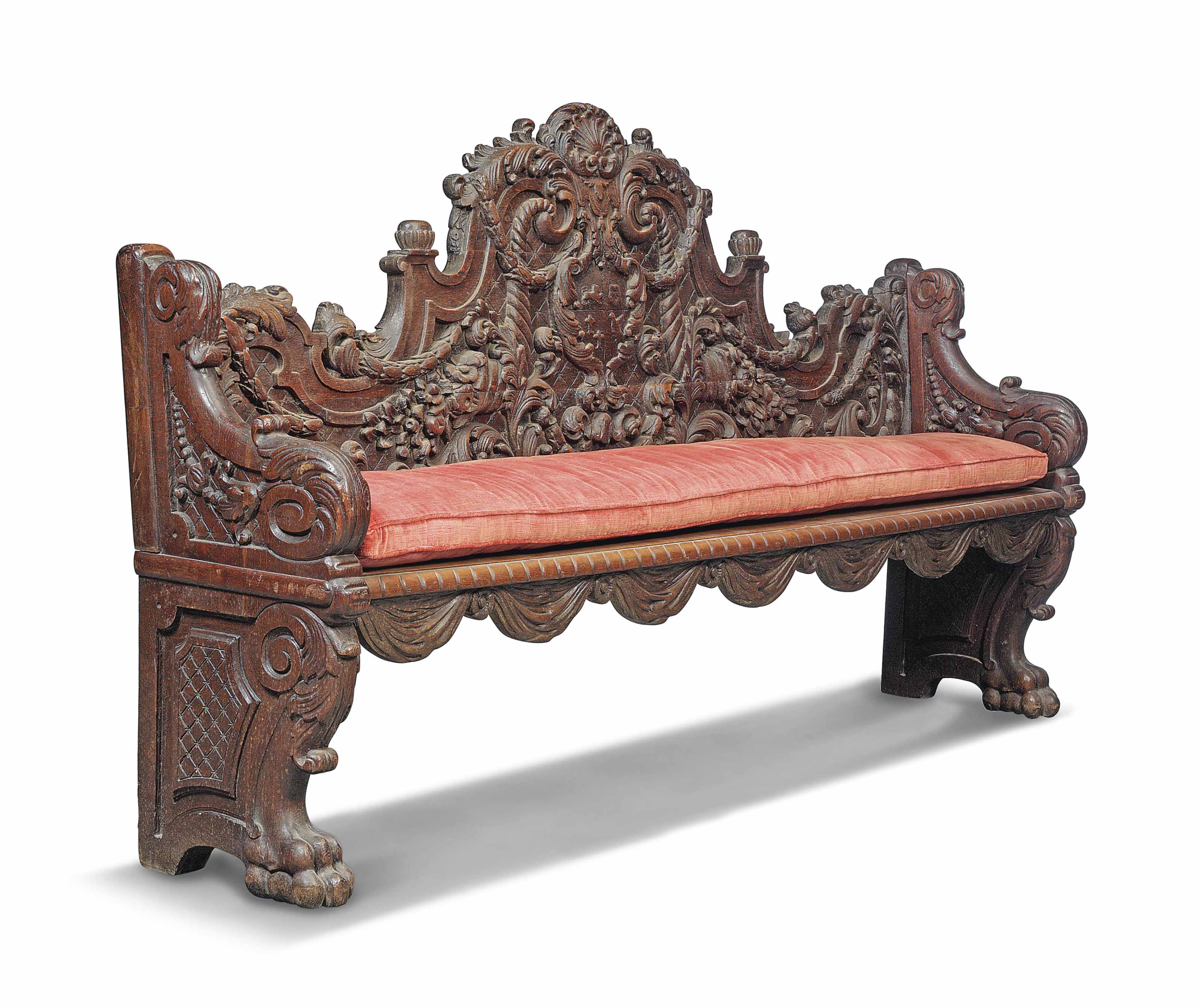 A DUTCH OAK HALL BENCH