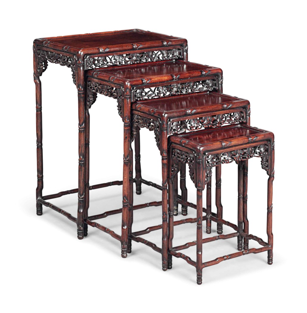 A NEST OF FOUR GRADUATED CHINESE HONGMU TABLES, CIRCA 1900 | Christie's