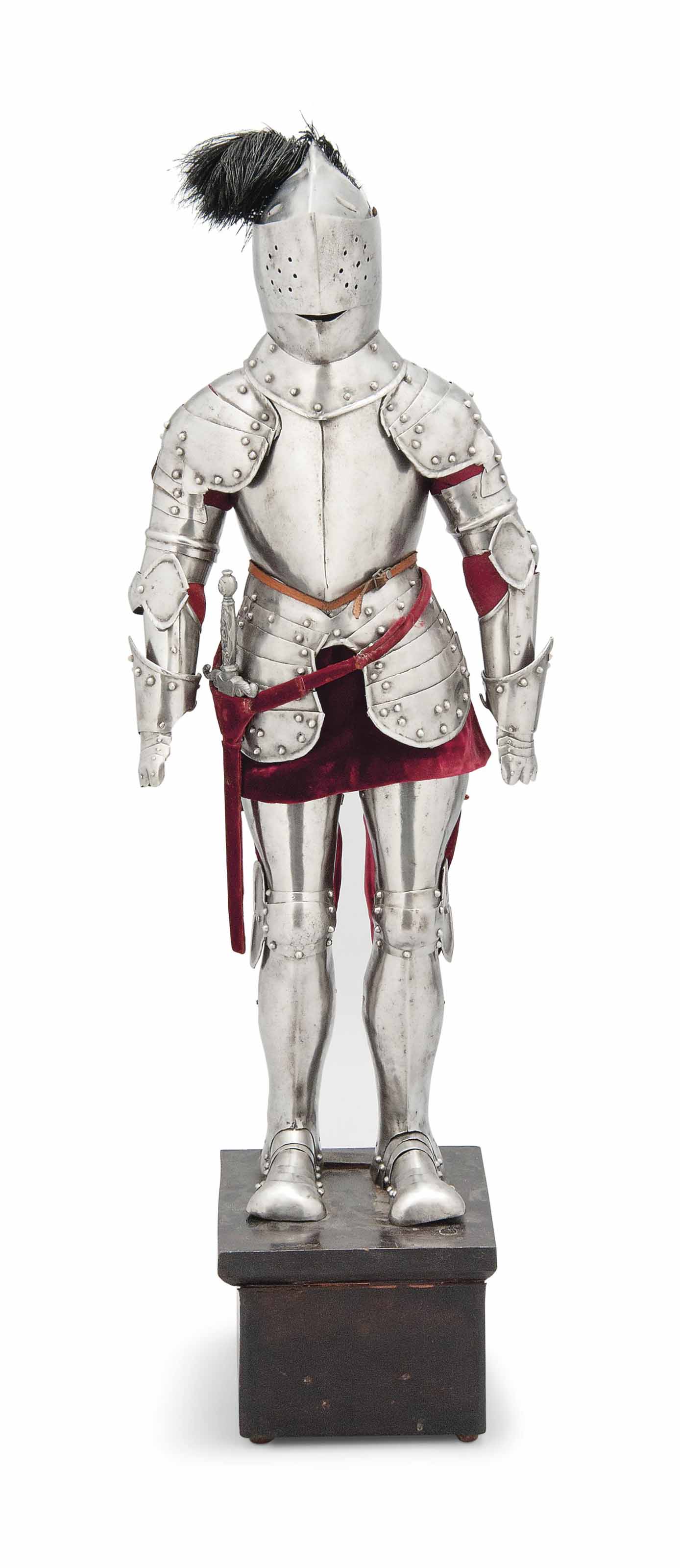 A VICTORIAN STEEL SCALE MODEL OF A SUIT OF ARMOUR