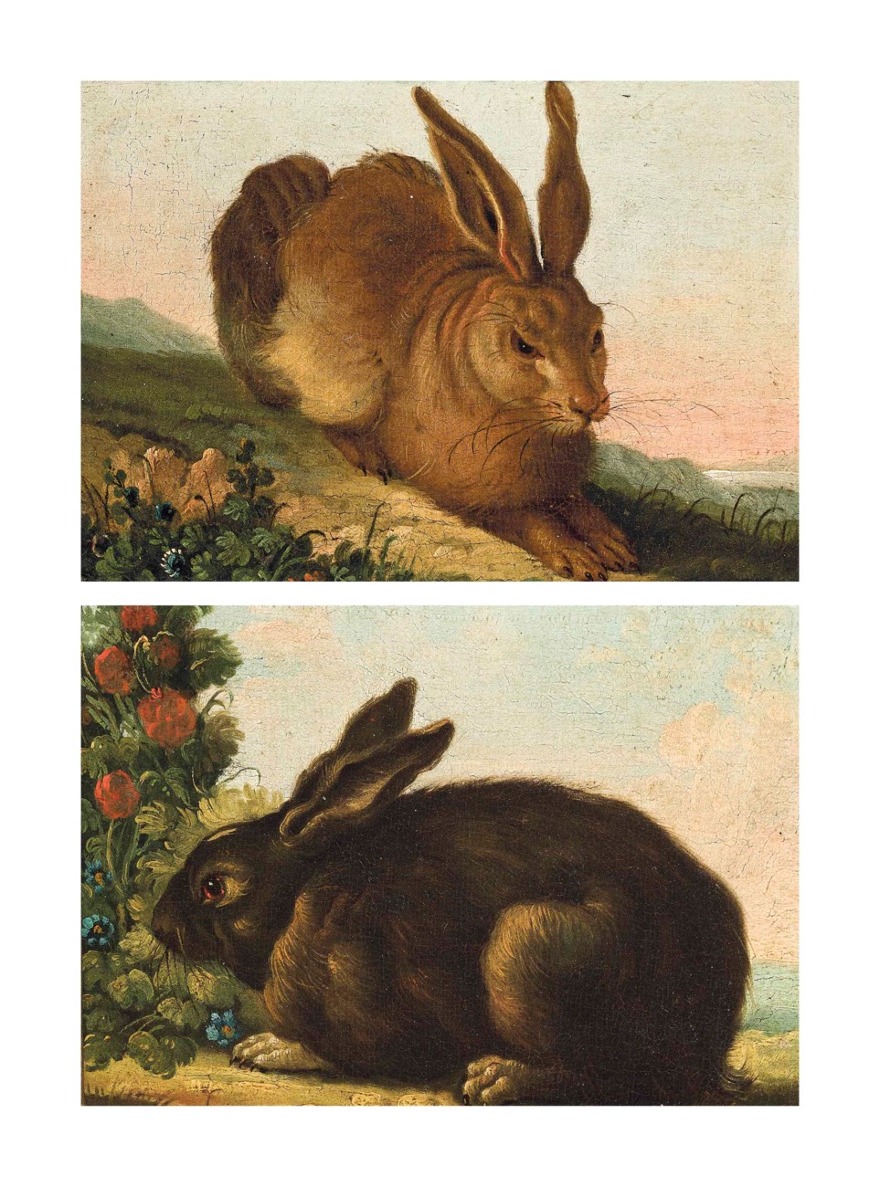 Manner of Albrecht Dürer, A hare in a landscape; and A rabbit by a bush ...