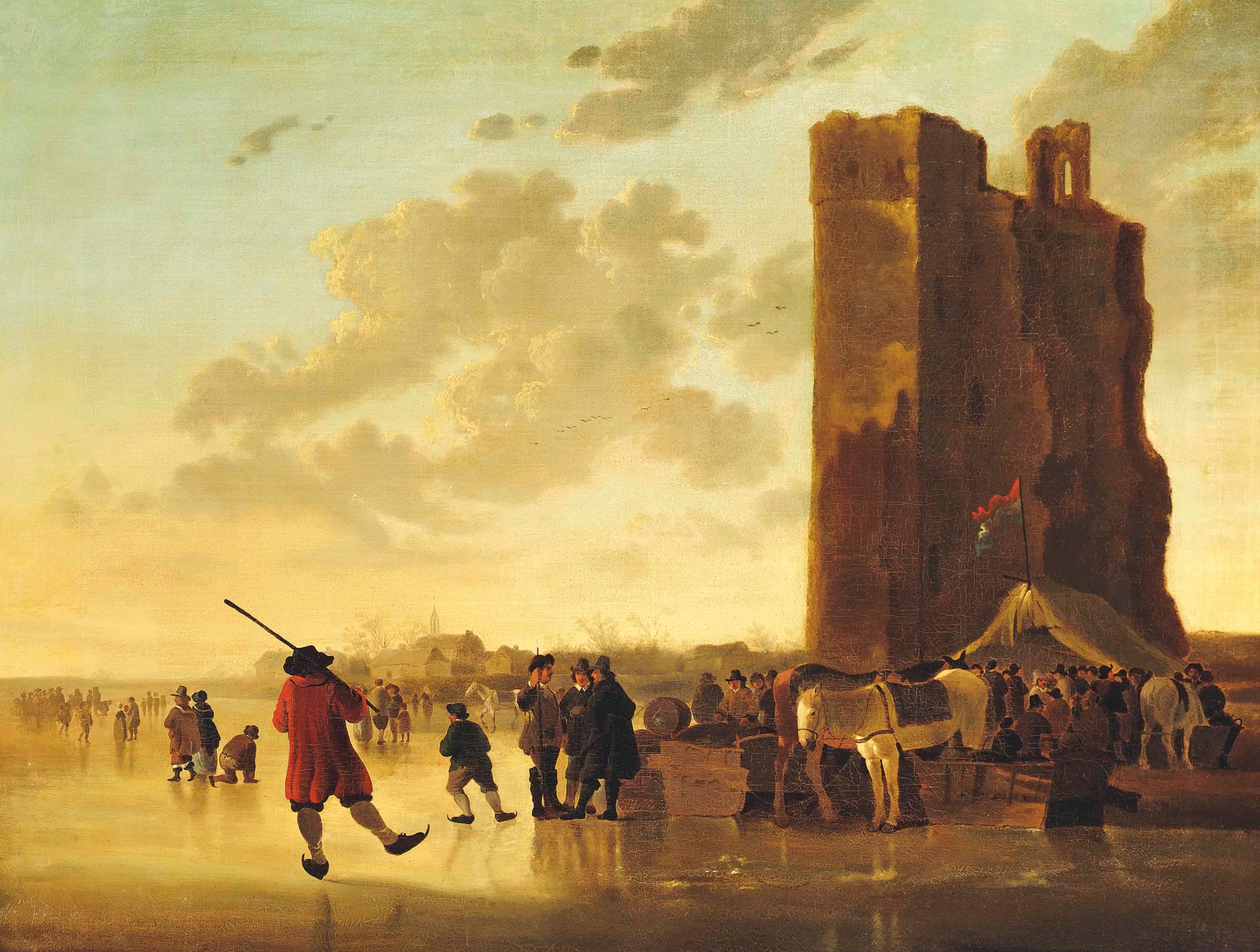After Aelbert Cuyp, A frozen river landscape with skaters | Christie's