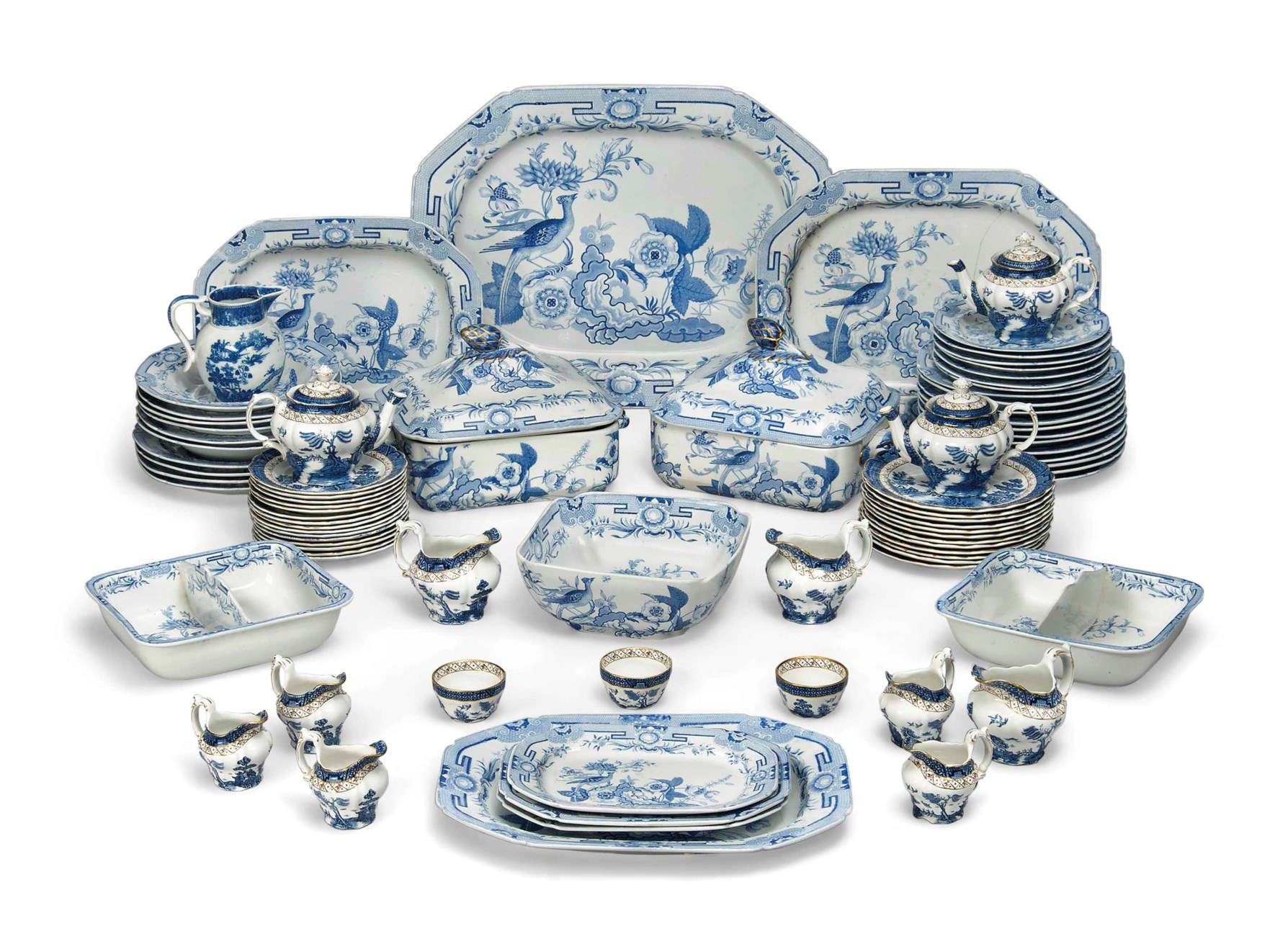 A HICKS, MEIGH & JOHNSON IRONSTONE BLUE AND WHITE PART DINNER-SERVICE ...