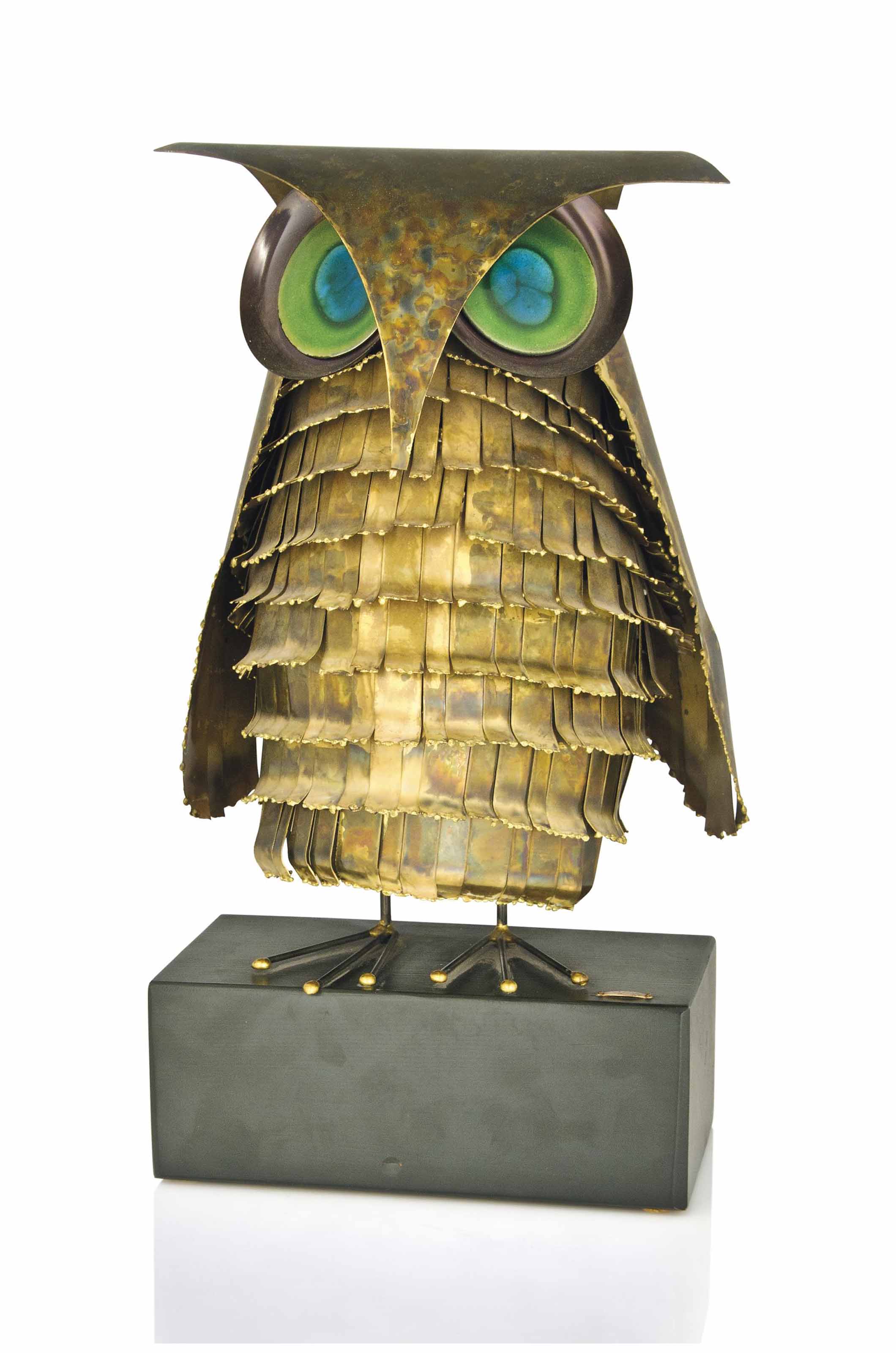 A CURTIS JERE (AMERICAN) BRASS, PATINATED METAL AND ENAMEL SCULPTURE