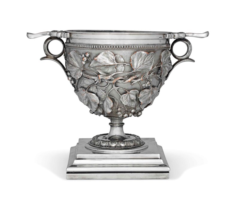 A VICTORIAN SILVER-PLATED ELECTROTYPE COPY OF AN ANCIENT ROMAN CUP ...