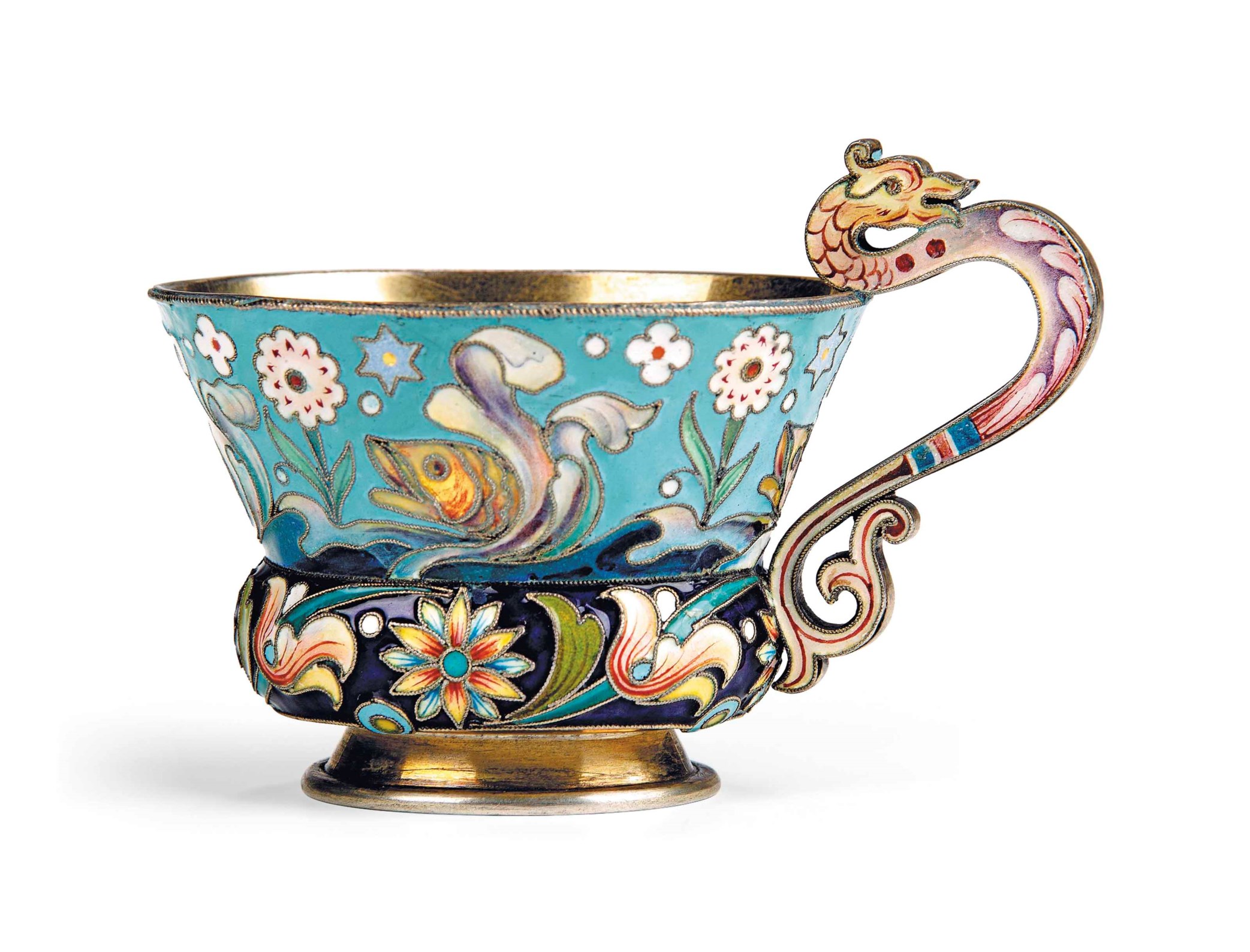 A RUSSIAN SILVER-GILT AND CLOISONNÉ ENAMEL VODKA CUP