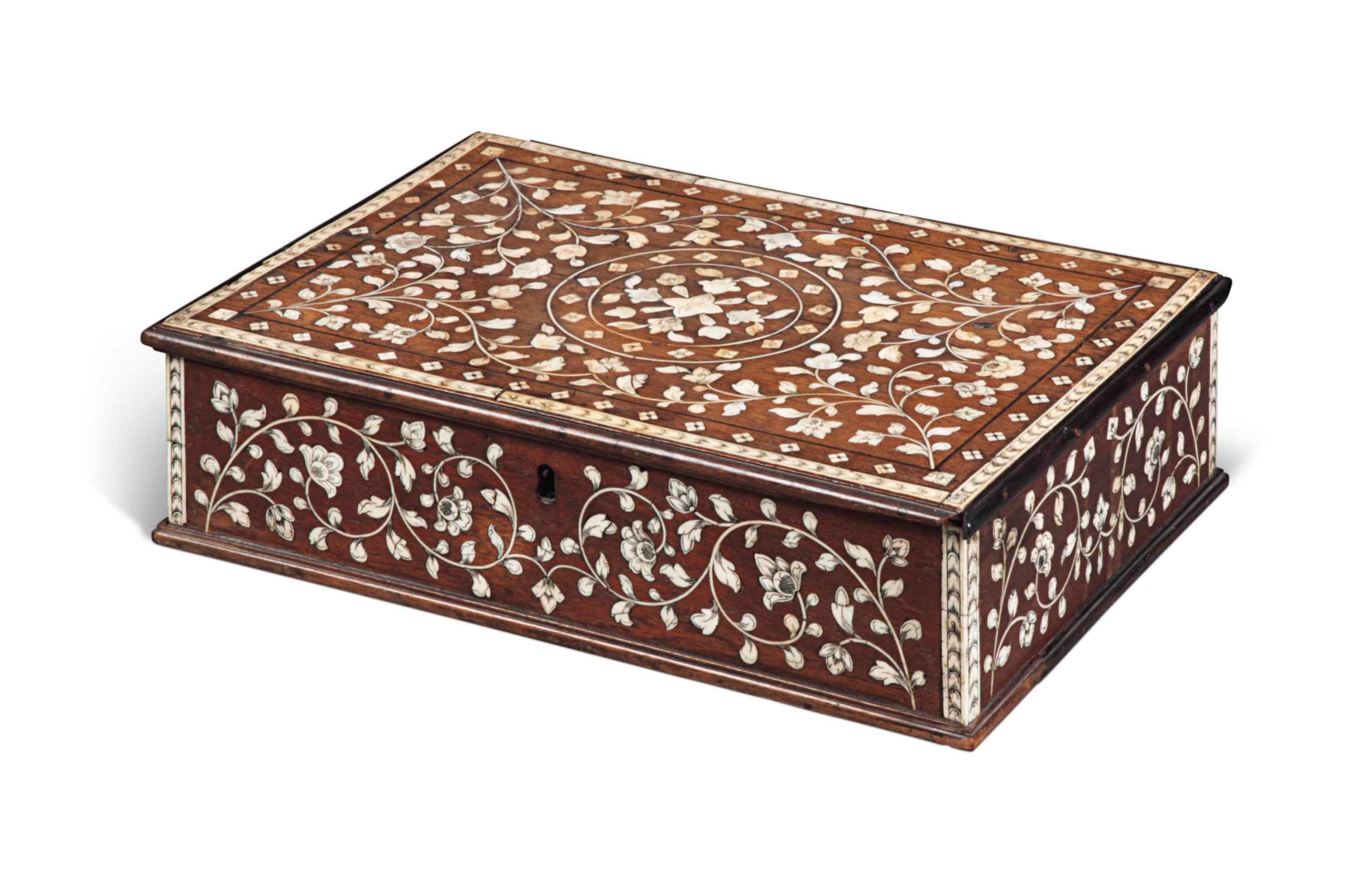 AN INDIAN TEAK AND BONE INLAID MARQUETRY BOX, LATE 19TH CENTURY ...