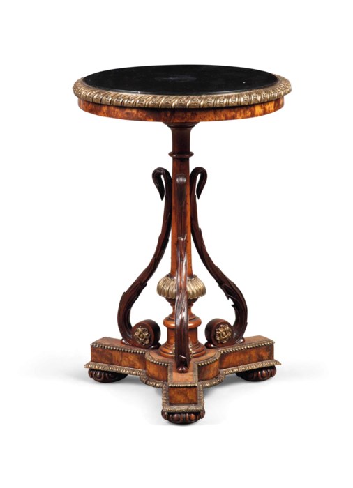 A VICTORIAN GILT-BRASS MOUNTED WALNUT AND BLACK MARBLE OCCASIONAL TABLE ...