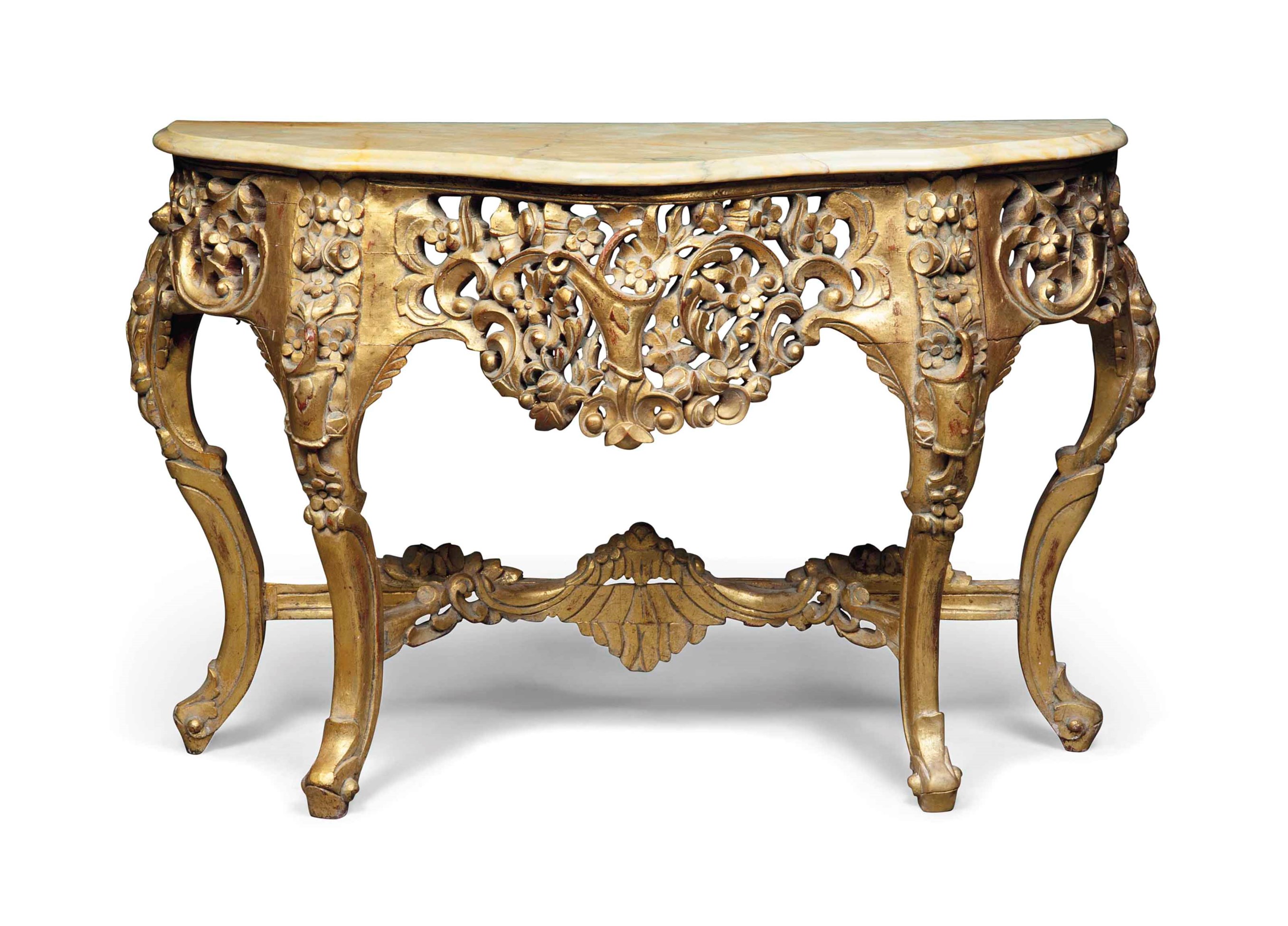 A NORTH-EUROPEAN GILTWOOD CONSOLE TABLE, OF LOUIS XV STYLE, FIRST HALF ...