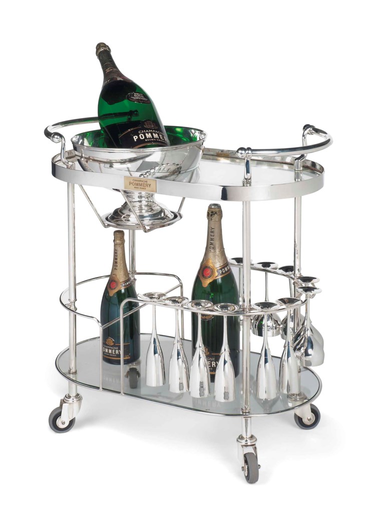 A FRENCH ART DECO STYLE CHAMPAGNE TROLLEY OR BAR CART, LATE 20TH ...