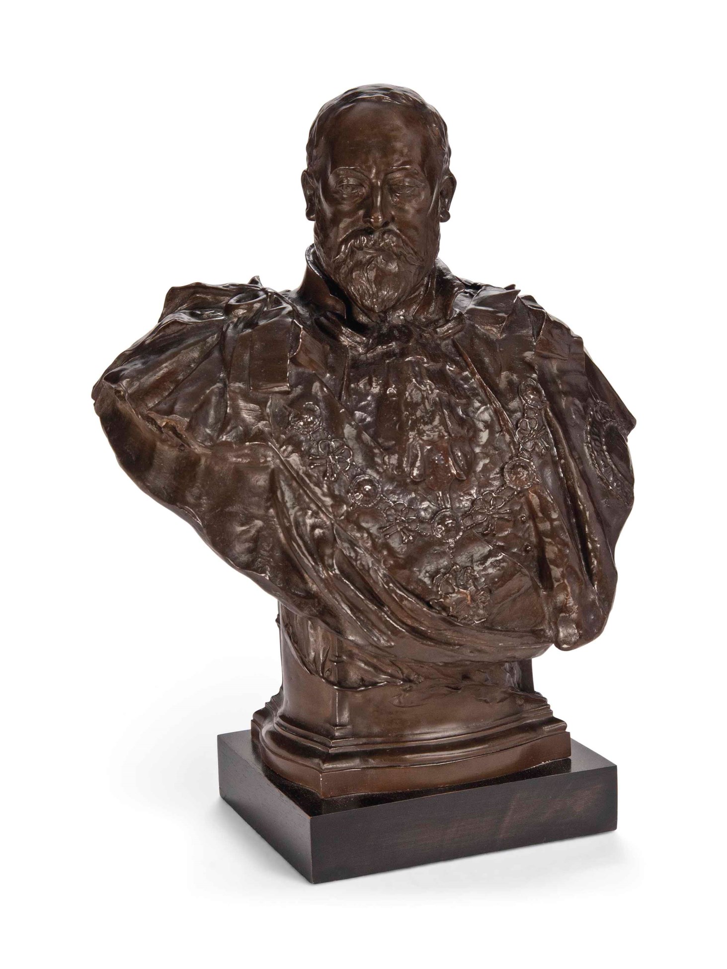 A BRONZE BUST OF KING EDWARD VII, DATED 1910, CAST FROM A MODEL BY ...