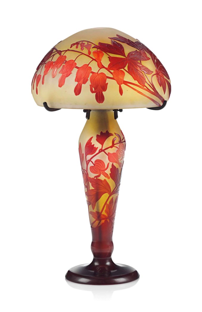 A GALLE CAMEO GLASS 'BLEEDING HEARTS' TABLE LAMP, CIRCA 1910 | Christie's