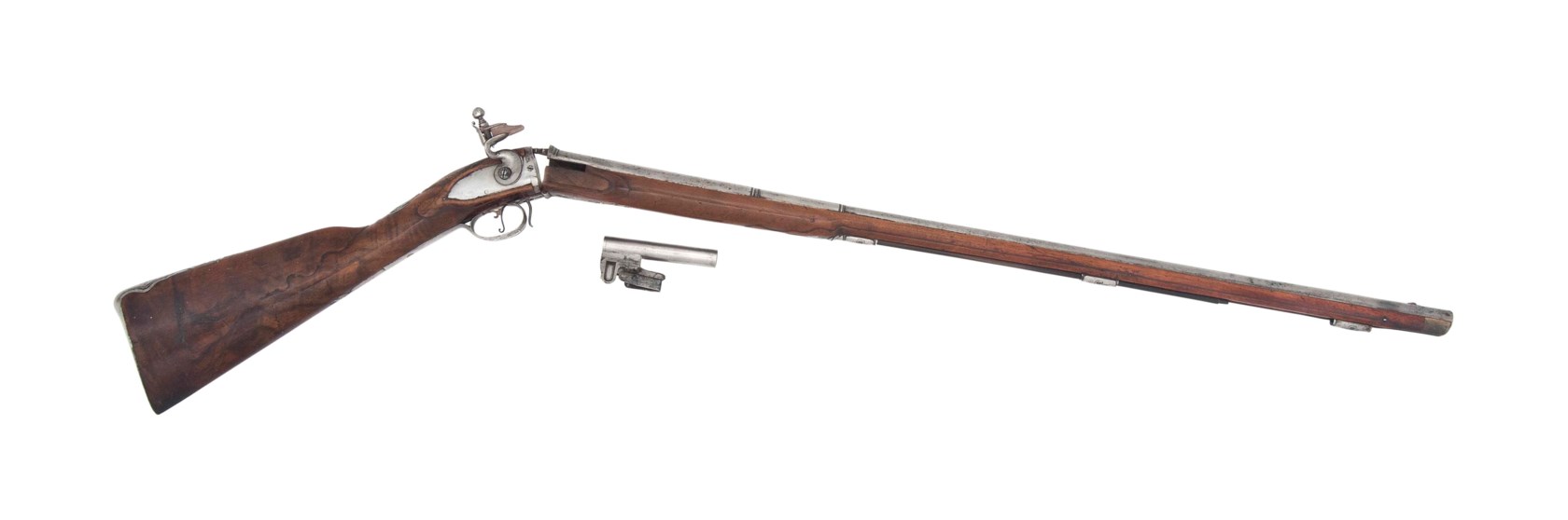 A RARE GERMAN FLINTLOCK BREAK-ACTION BREECH-LOADING GUN, BY J.A. WADT ...