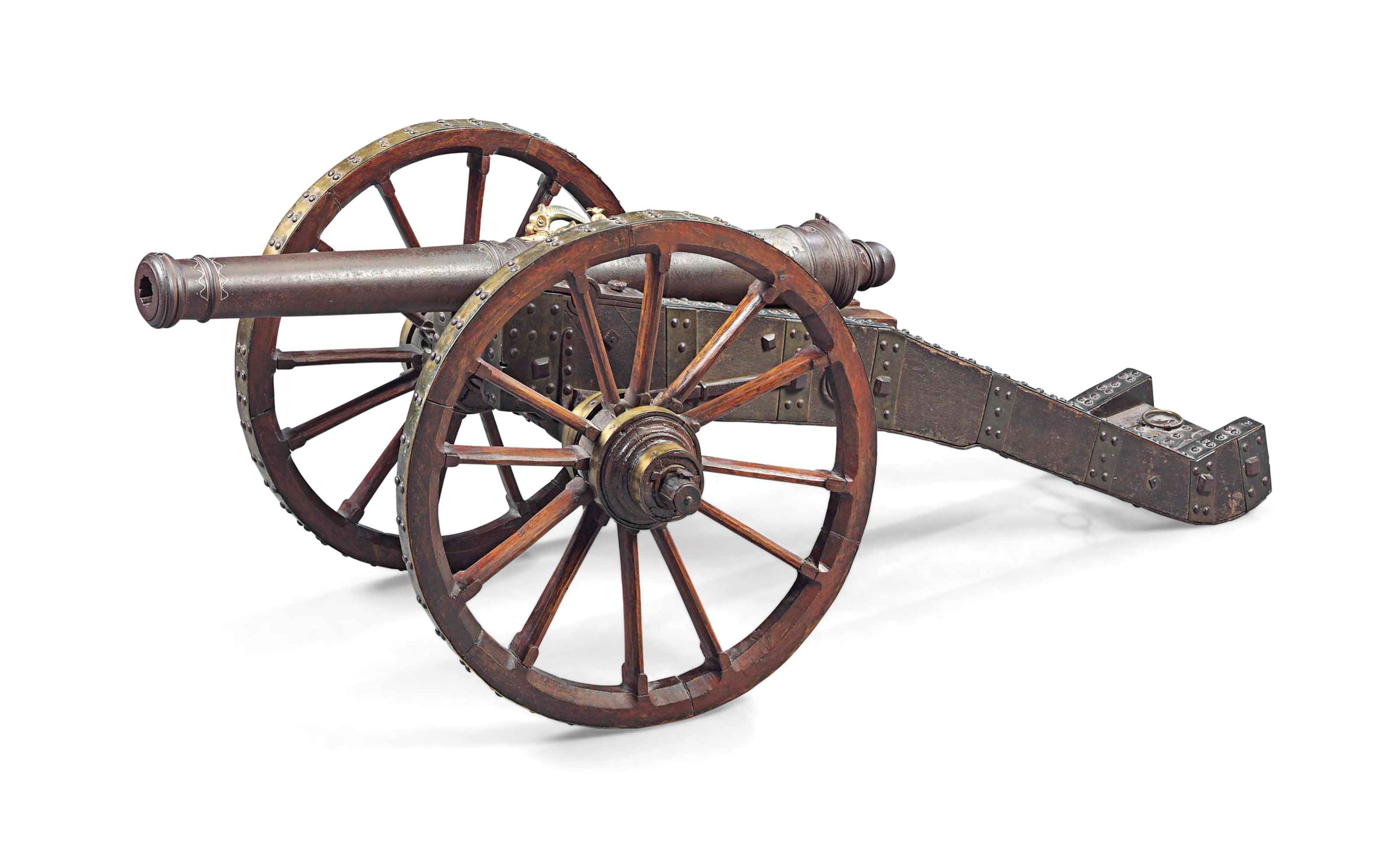A FINE AND RARE GERMAN IRON RIFLED CANNON BEARING THE PORTRAIT BUST AND ...