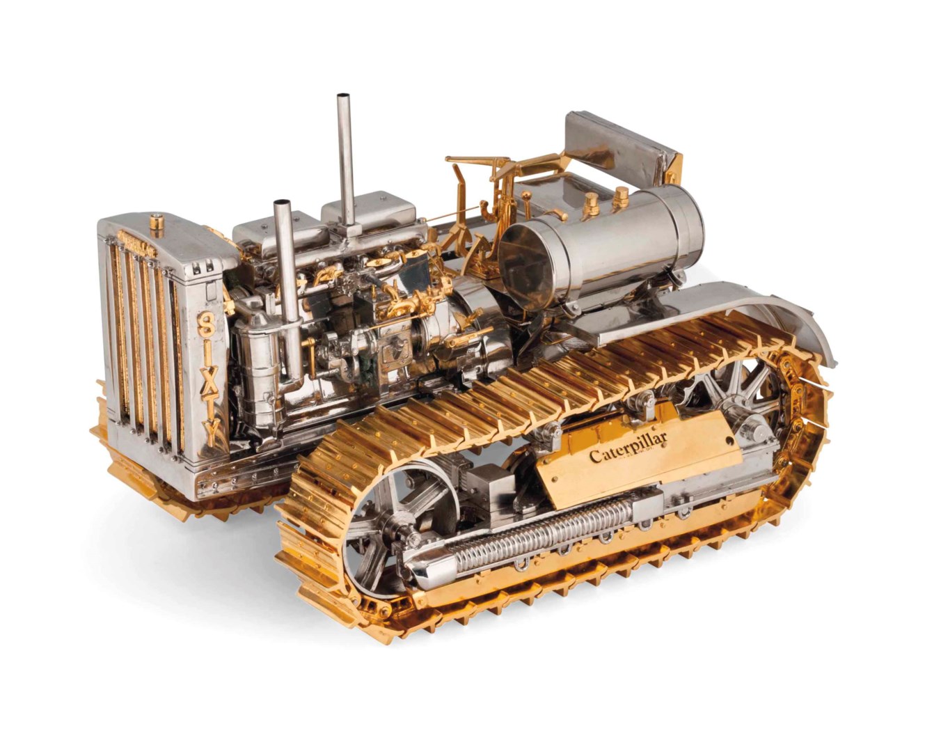 A 1:12 SCALE PARCEL-GILT SILVER-PLATED MODEL OF A CATERPILLAR SIXTY ...