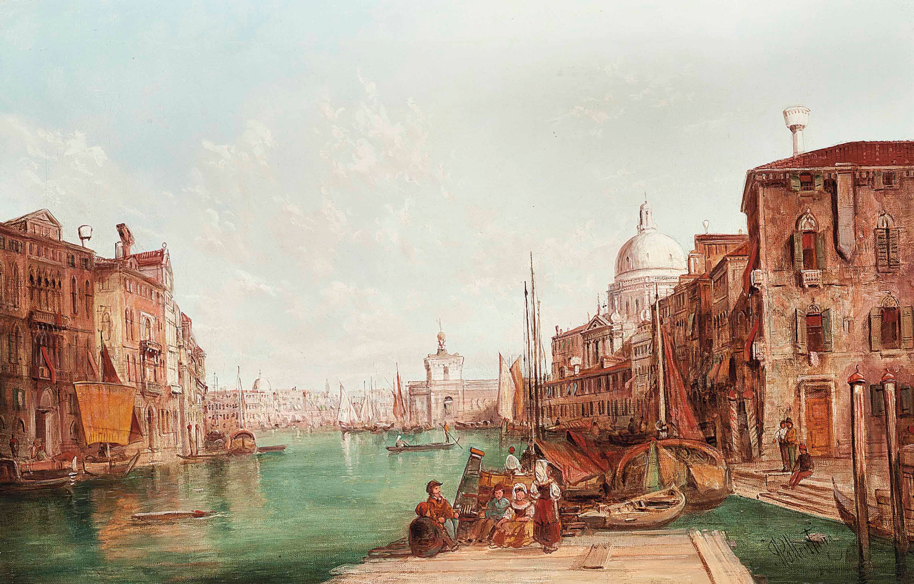 Alfred Pollentine (1836-1890), Figures sitting on a jetty on the Grand ...