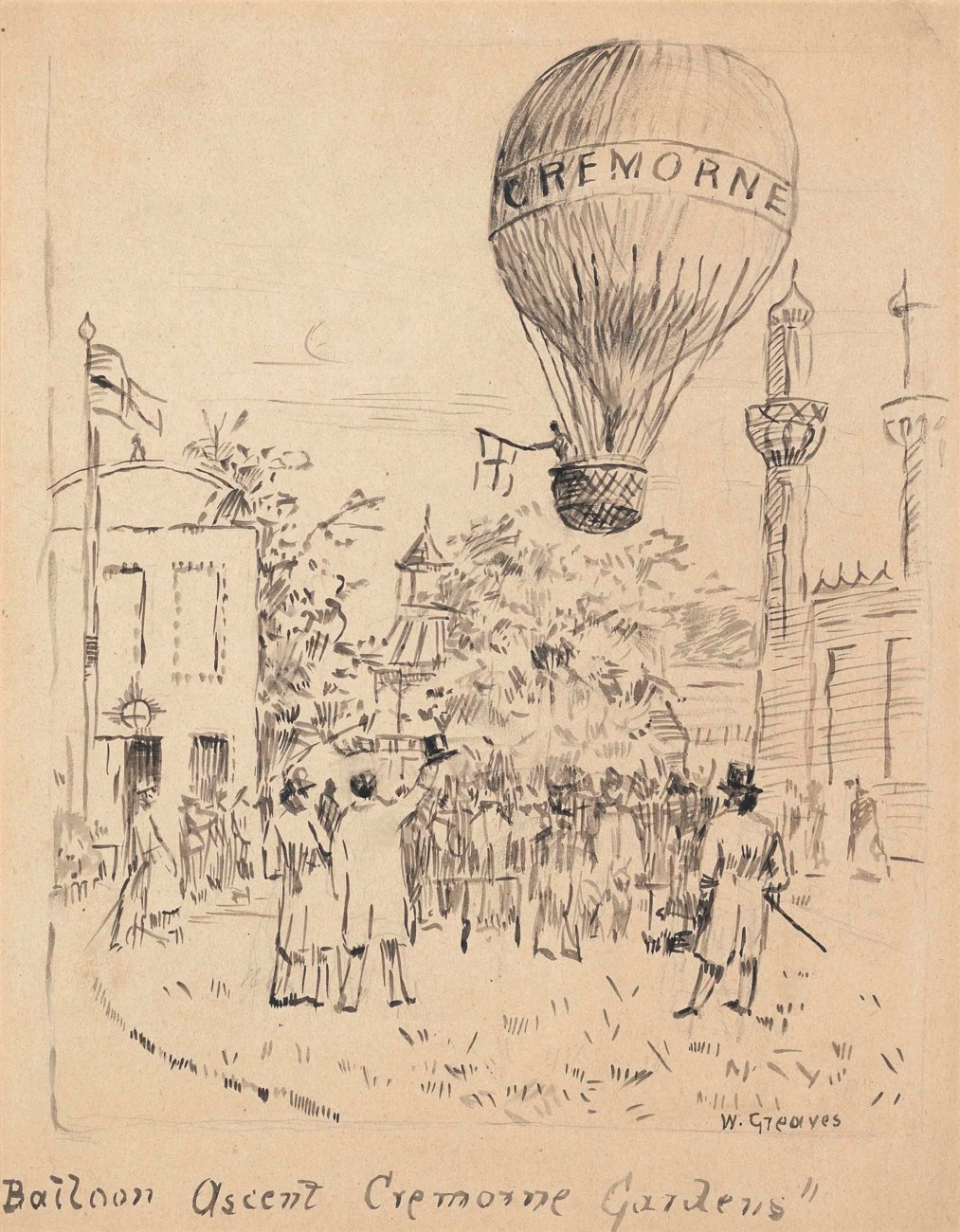 Walter Greaves (1846-1930), Balloon ascent, Cremorne Gardens, Chelsea ...
