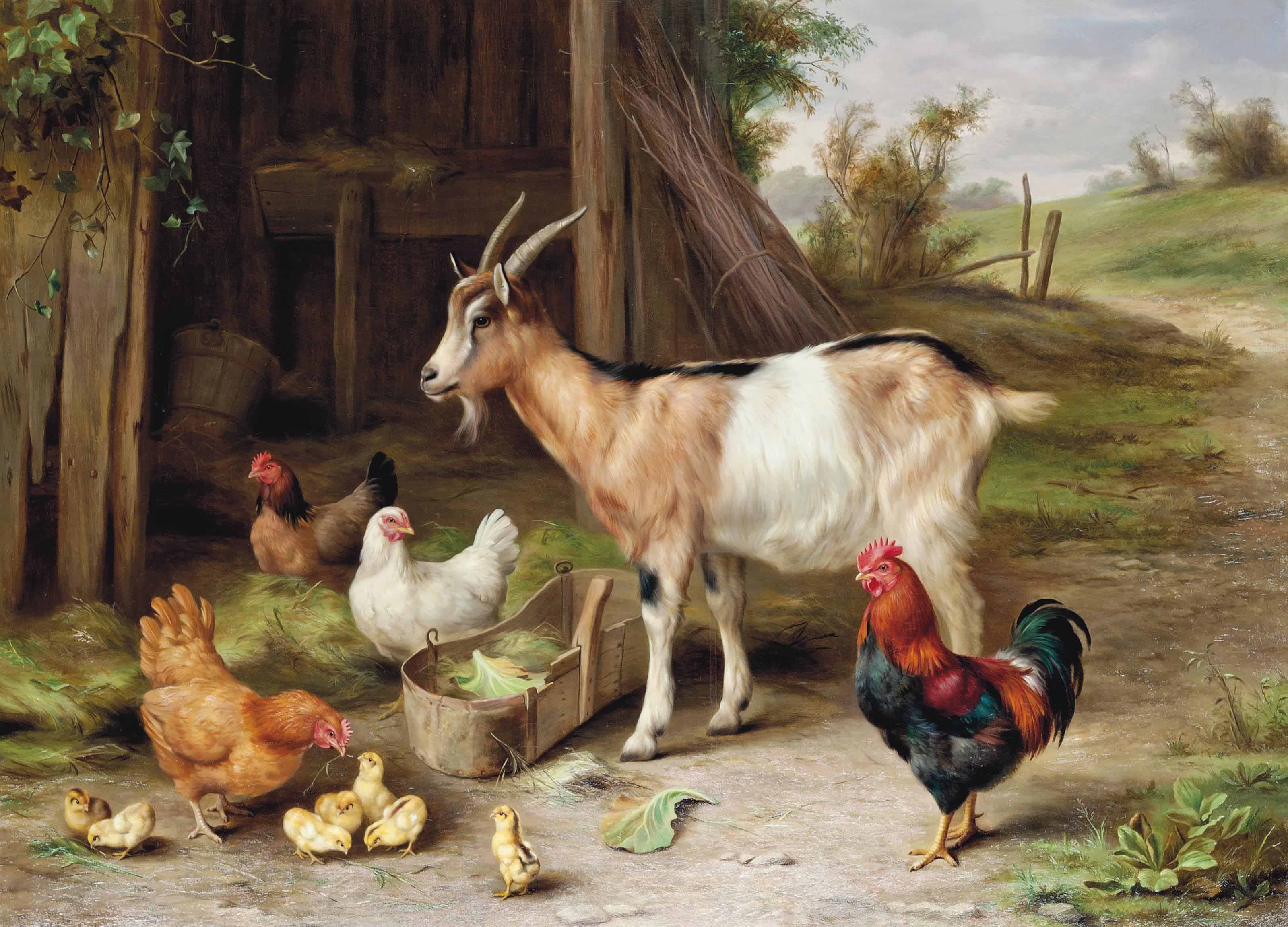 Edgar Hunt (1876-1955) , Feeding time | Christie's