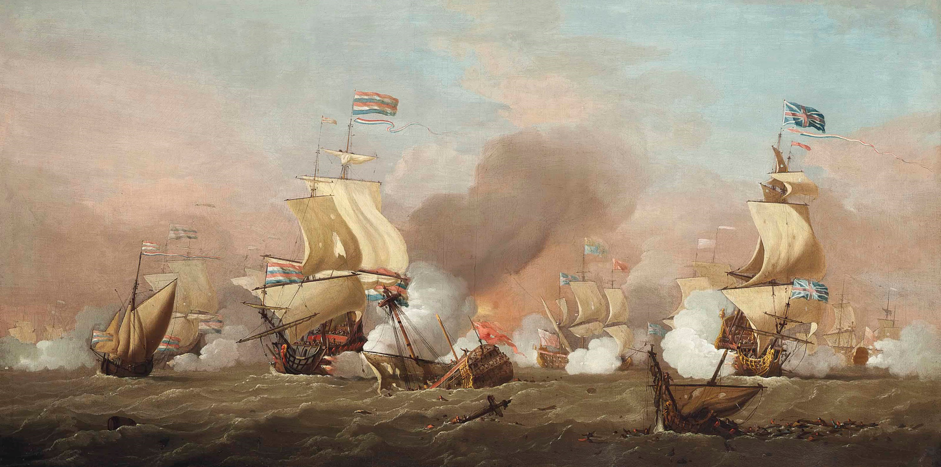 Peter Monamy (1681-1749), The battle of Texel, 11th August 1673: Two ...