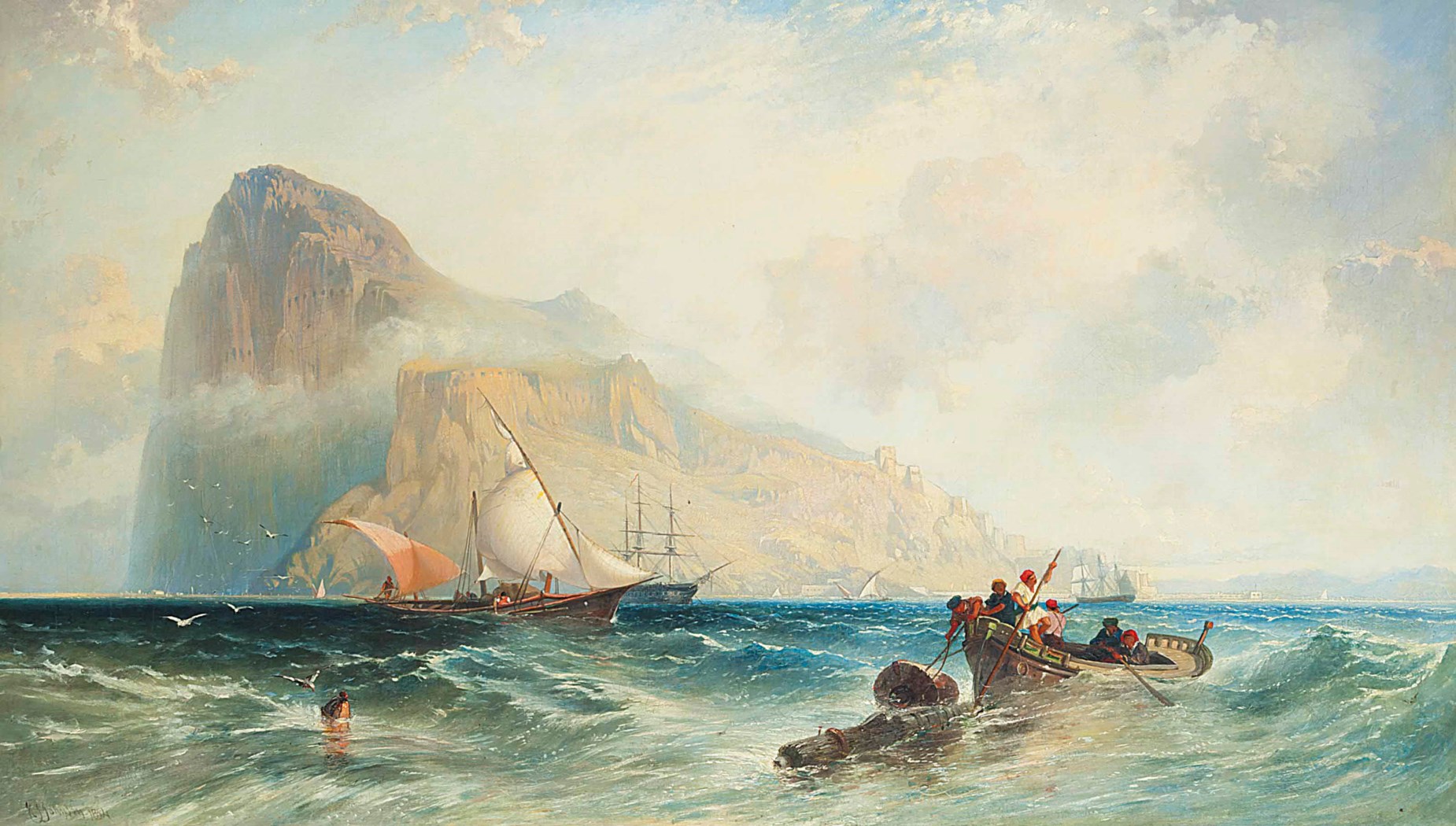 Harry John Johnson, R.I. (1826-1884), The Rock of Gibraltar looking ...