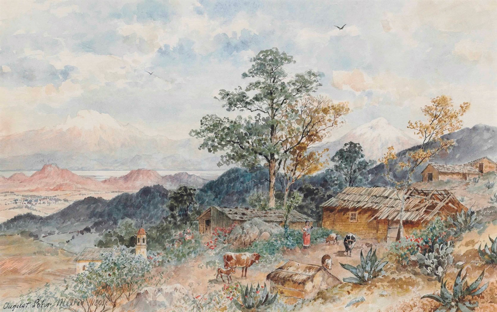 August Lohr (1843-1919), The valley of Mexico, with the two volcanoes ...