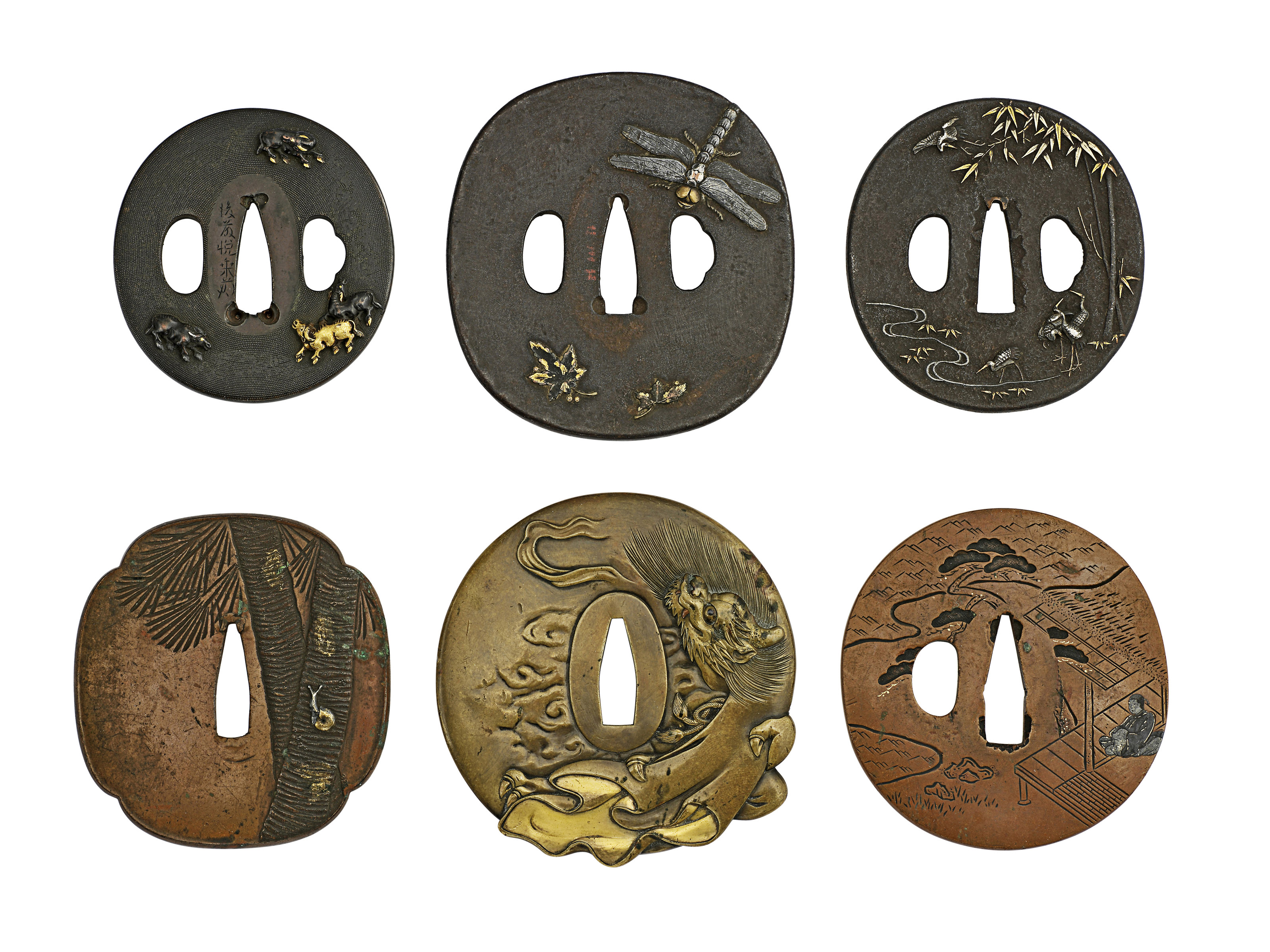 A Group of Six Tsuba, EDO PERIOD (19TH CENTURY), ONE SENTOKU TSUBA ...