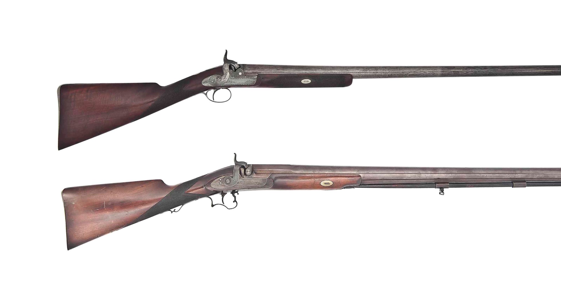 A FINE BELGIAN 4-BORE SINGLE-BARRELLED PERCUSSION WILDFOWLING GUN; AND ...