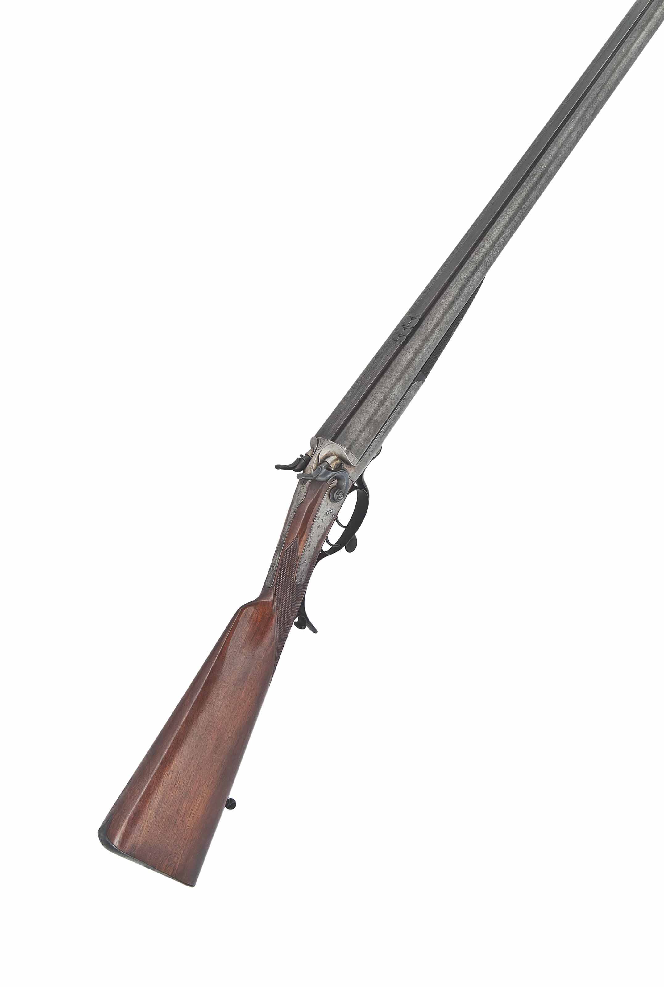 A 12-BORE DOUBLE-BARRELLED ROTARY-UNDERLEVER HAMMER RIFLE - auctions ...