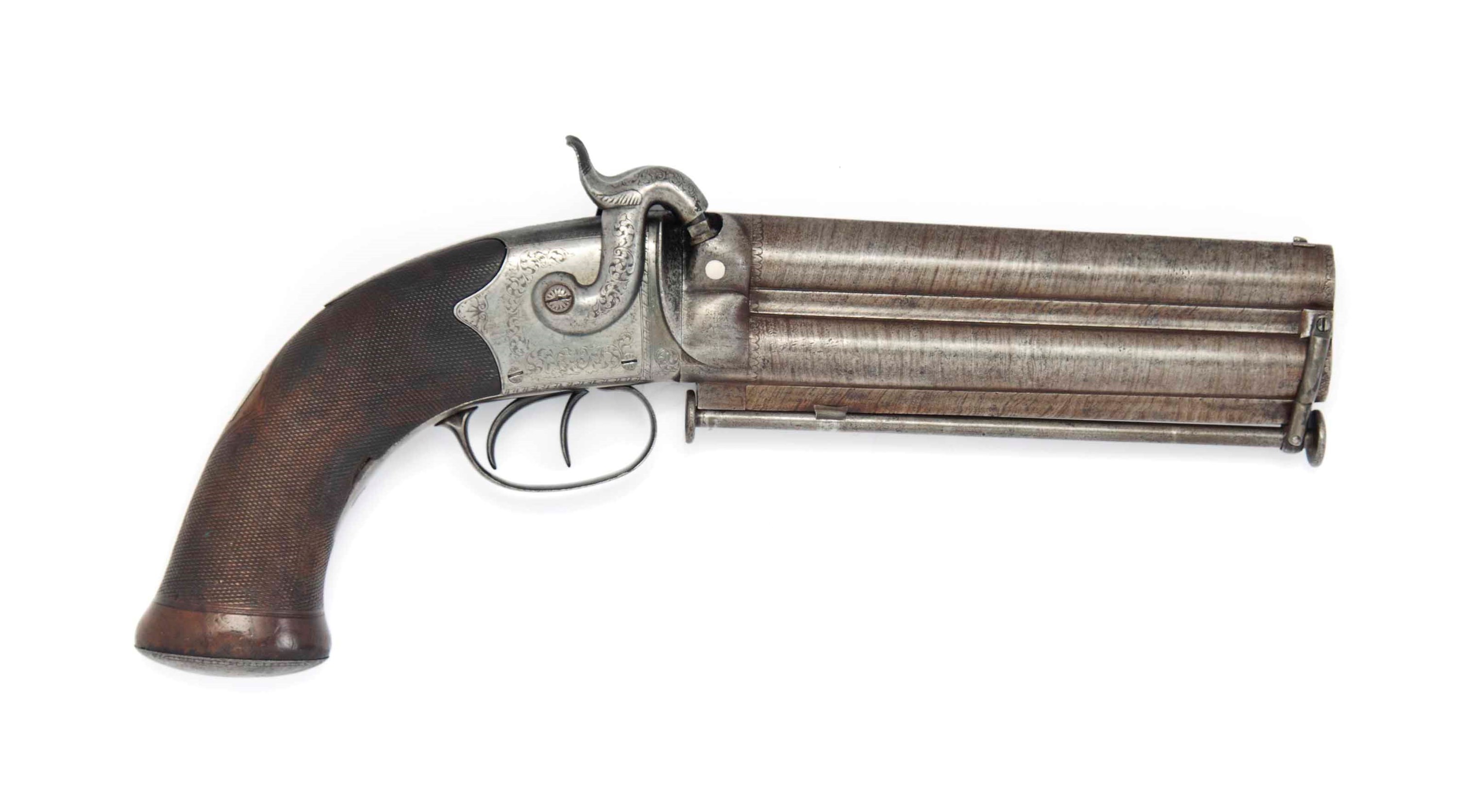 A .75 (MUSKET BORE) DOUBLE-BARRELLED OVER AND UNDER PERCUSSION HOWDAH ...