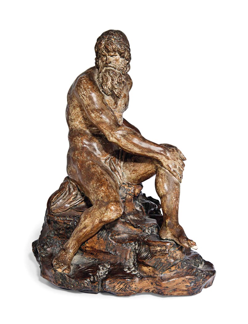 AN ITALIAN PAINTED TERRACOTTA FIGURE OF A RIVER GOD, FLORENTINE, 18TH ...