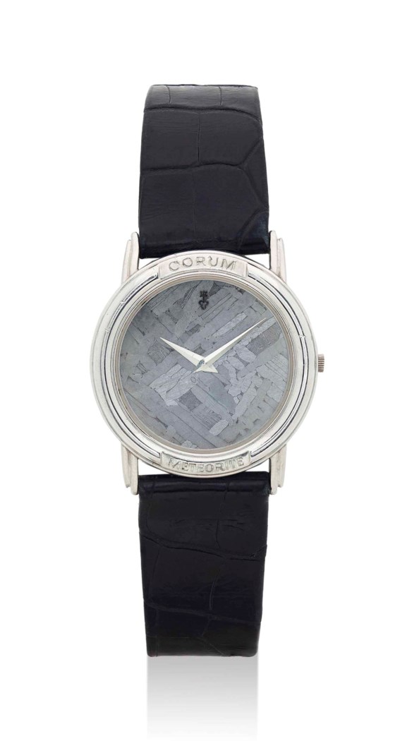CORUM. A FINE PLATINUM WRISTWATCH WITH METEORITE DIAL, SIGNED CORUM ...