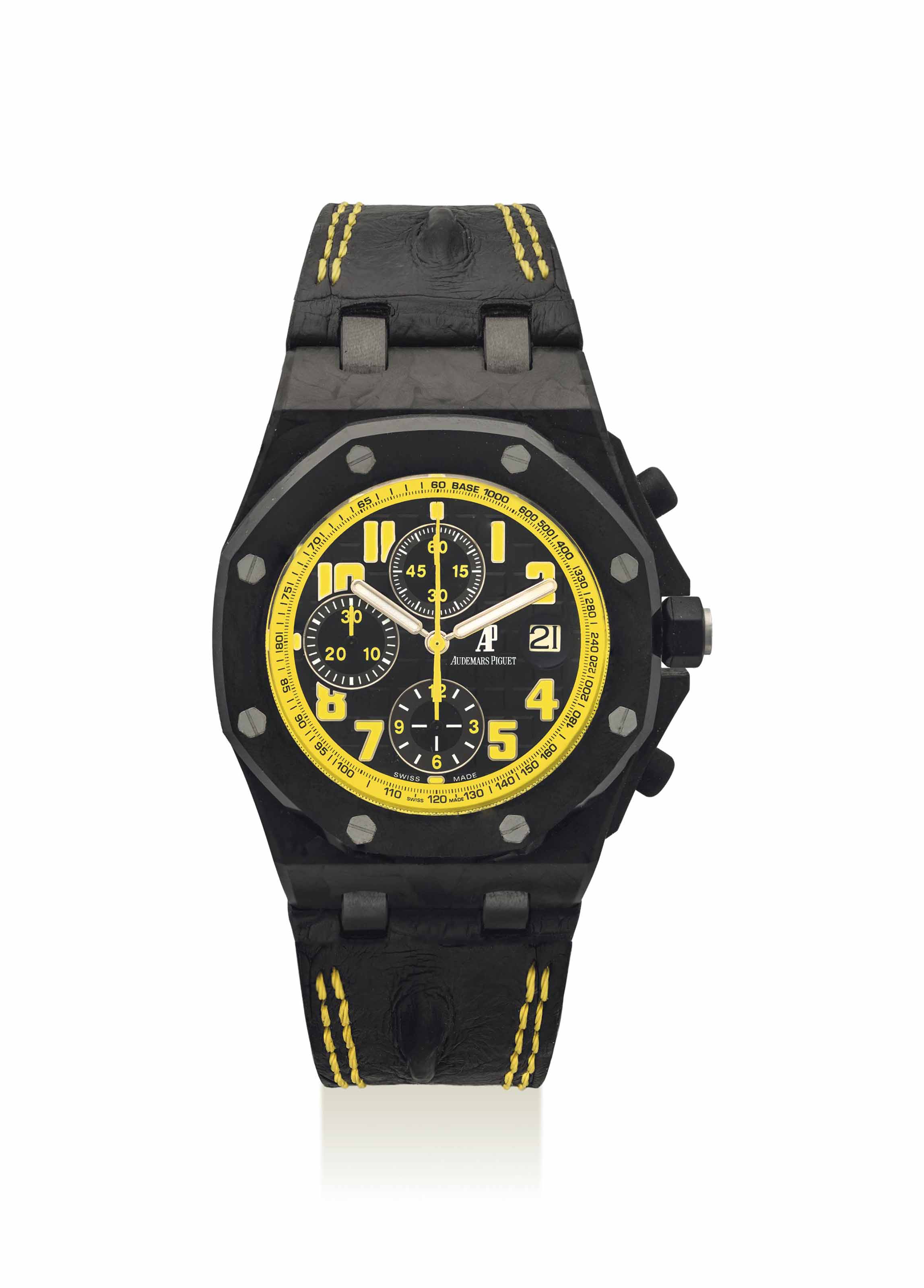 AUDEMARS PIGUET. A FINE AND RARE FORGED CARBON AND CERAMIC AUTOMATIC ...