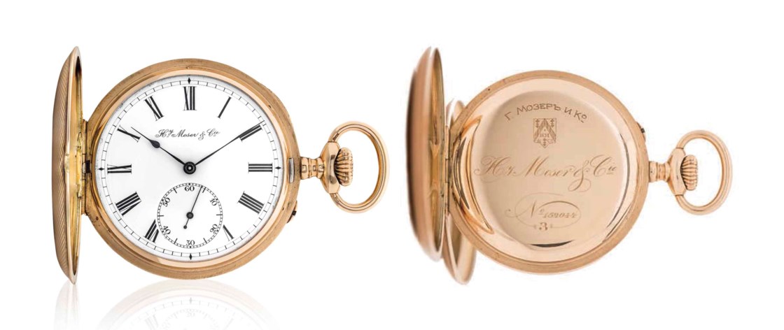 H. MOSER & CIE. A VERY FINE 14K GOLD HUNTER CASE KEYLESS LEVER WATCH ...