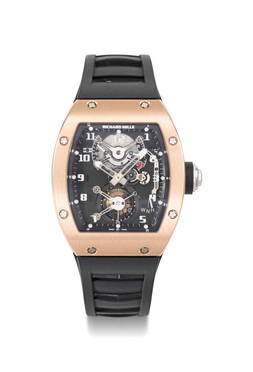 Richard Mille. A rare and attractive 18K red gold semi-skeletonized ...