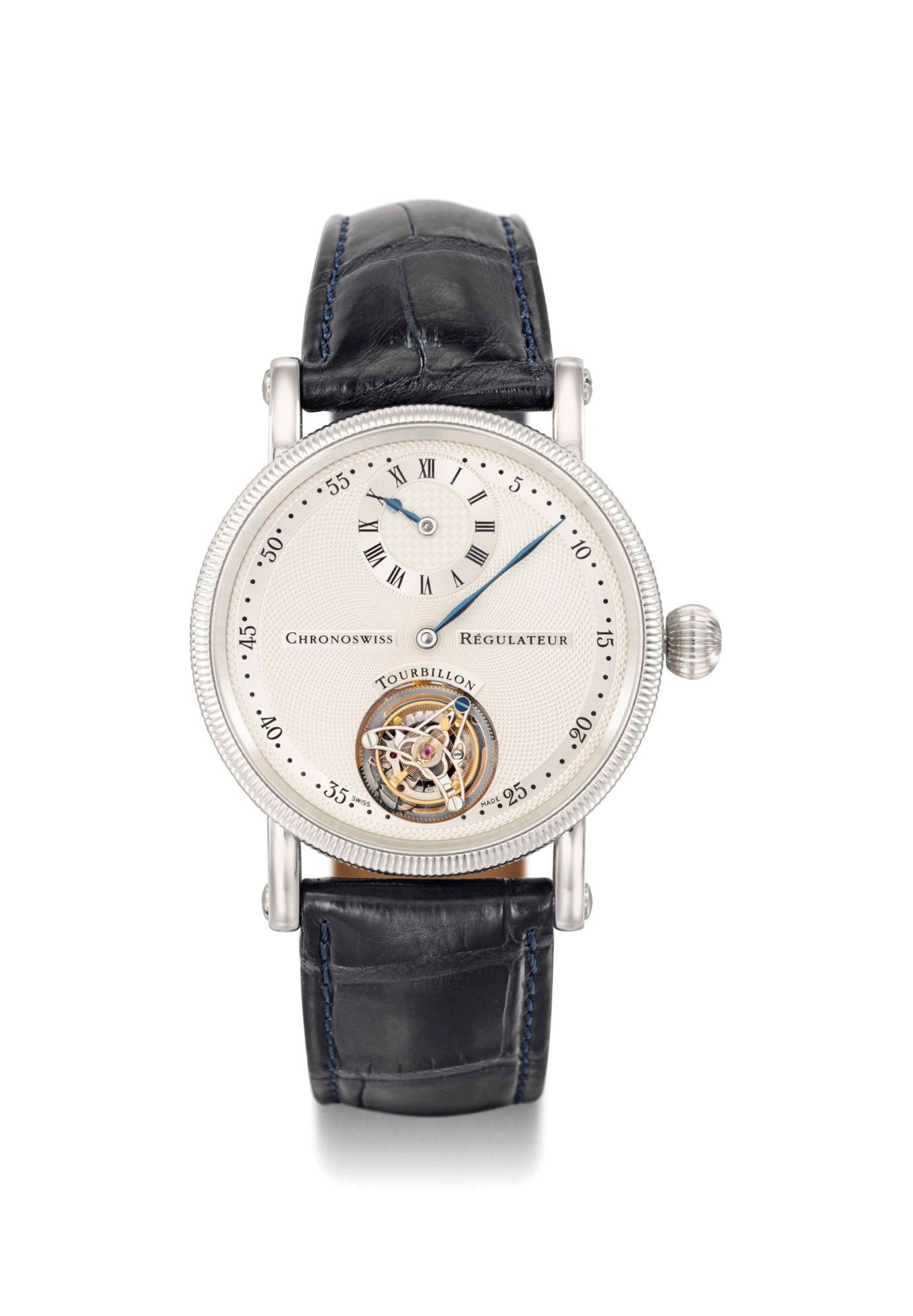 Chronoswiss. A fine and rare stainless steel wristwatch with regulator ...
