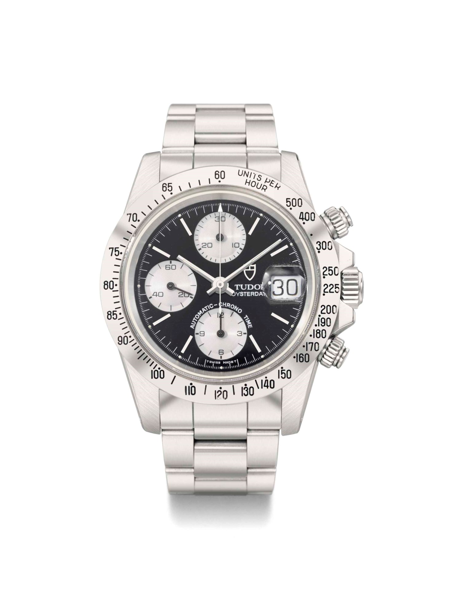 Tudor. A stainless steel automatic chronograph wristwatch with date ...