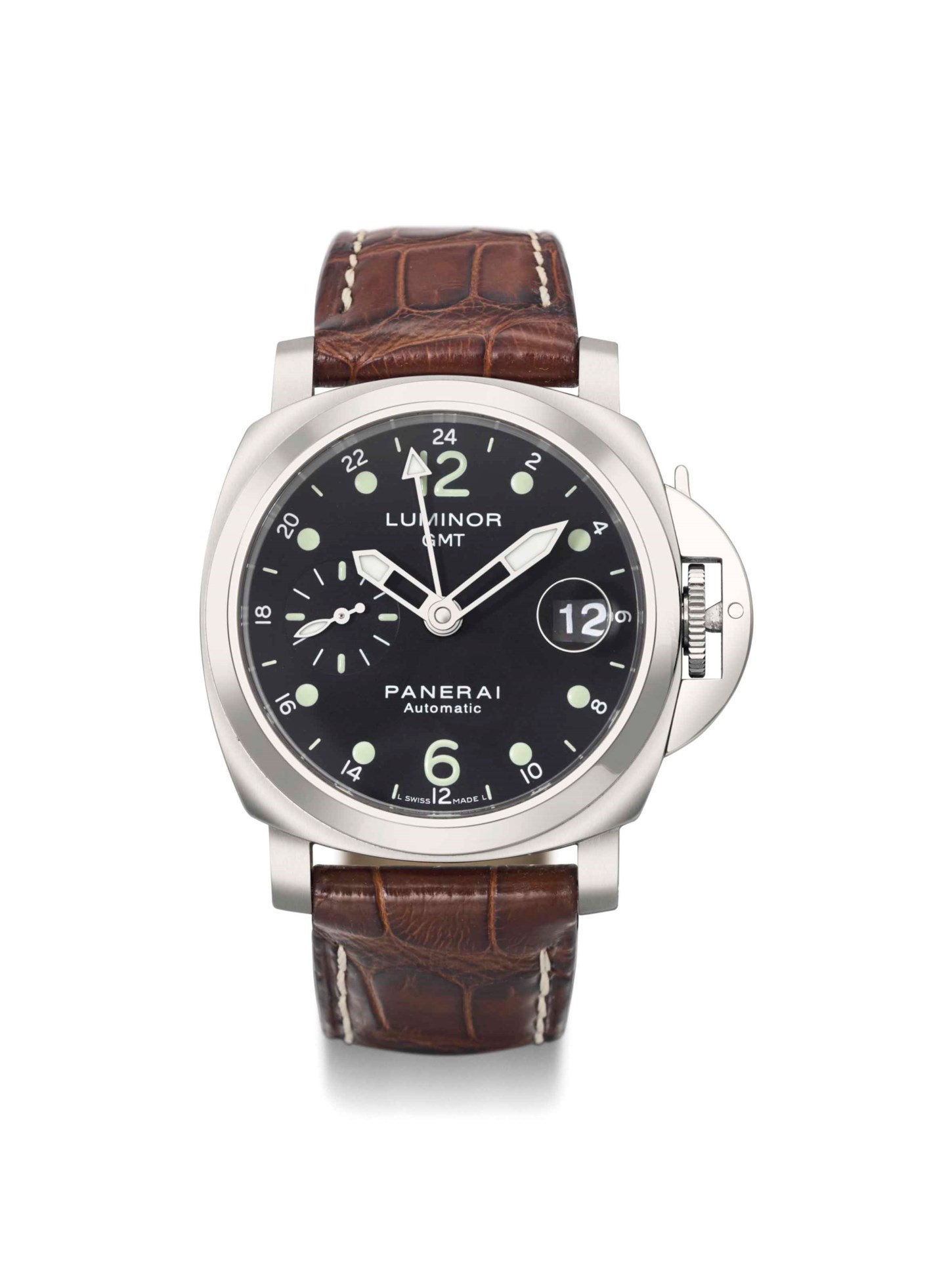 Panerai. A large stainless steel automatic dual time wristwatch with ...