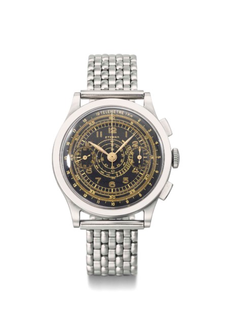 Eterna. An attractive and rare stainless steel chronograph wristwatch ...