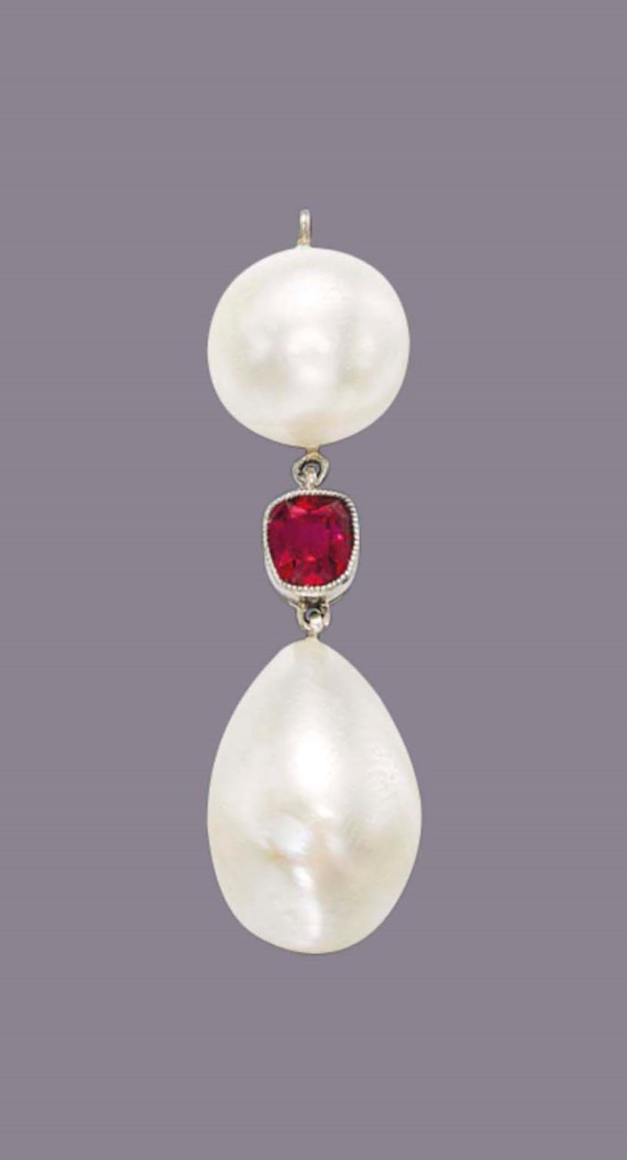 A NATURAL PEARL AND RUBY PENDANT | Christie's