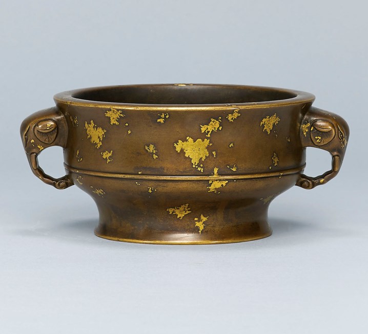 A GILT-SPLASHED BRONZE ELEPHANT-HANDLED CENSER , QING DYNASTY, 18TH ...