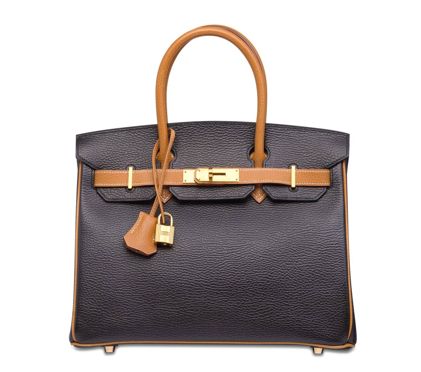 A BLACK & NATURAL ARDENNES LEATHER BI-COLOR BIRKIN 30 WITH GOLD HARDWARE