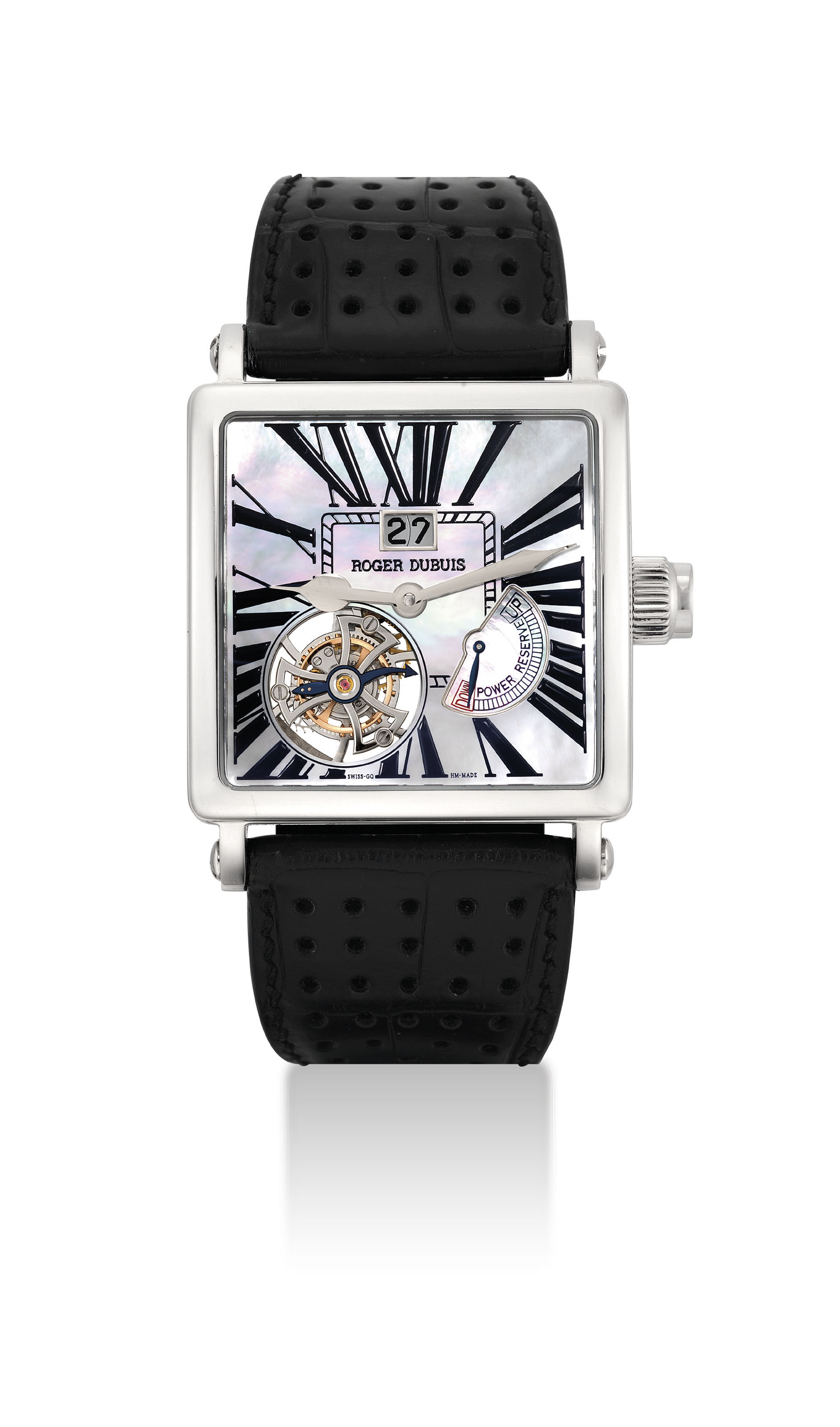 ROGER DUBUIS. A FINE AND RARE 18K WHITE GOLD LIMITED EDITION SQUARE ...