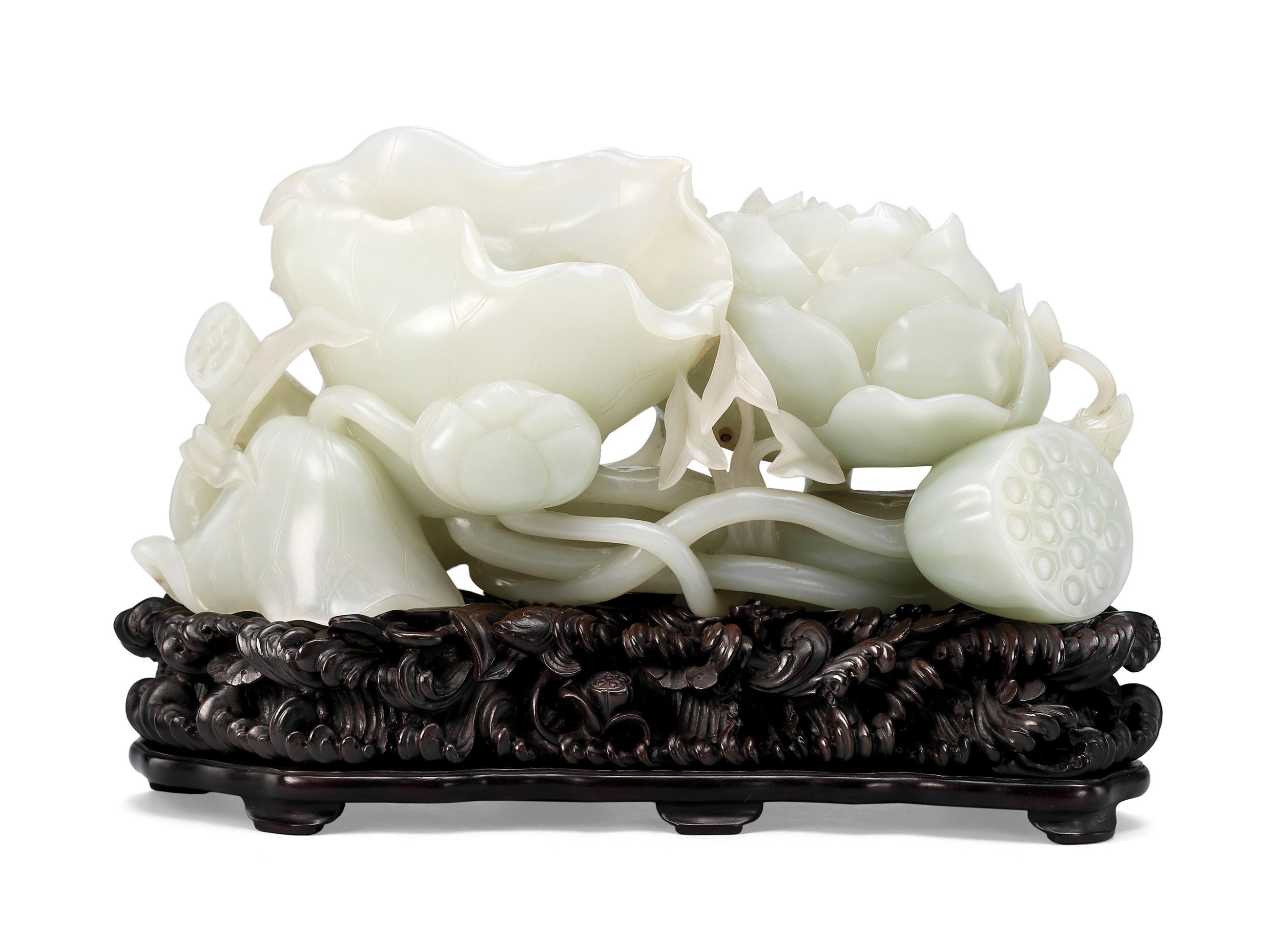 A LARGE WHITE JADE LOTUS GROUP , QING DYNASTY, 18TH CENTURY | Christie's
