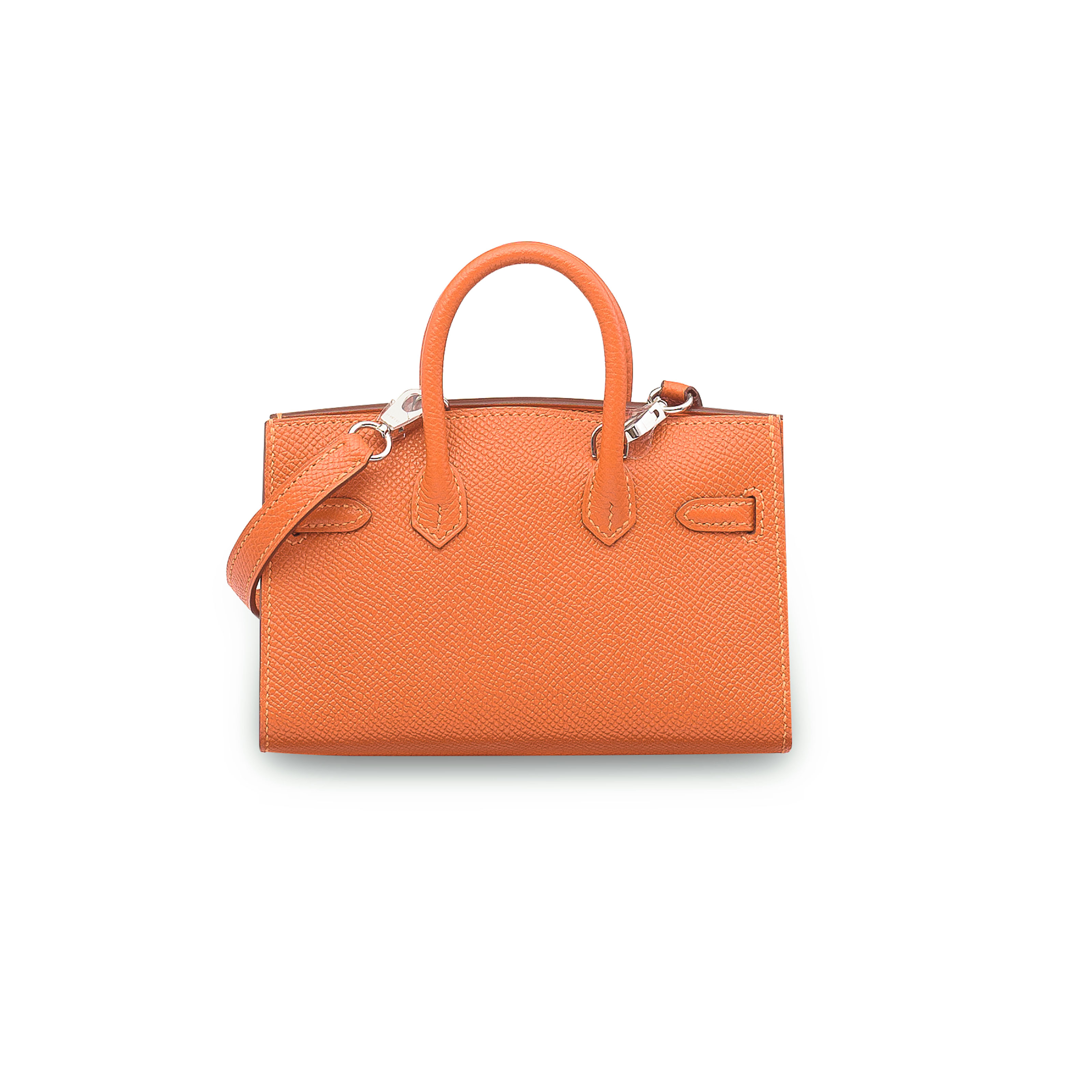 AN ORANGE EPSOM LEATHER MICRO MINI BIRKIN WITH PALLADIUM HARDWARE