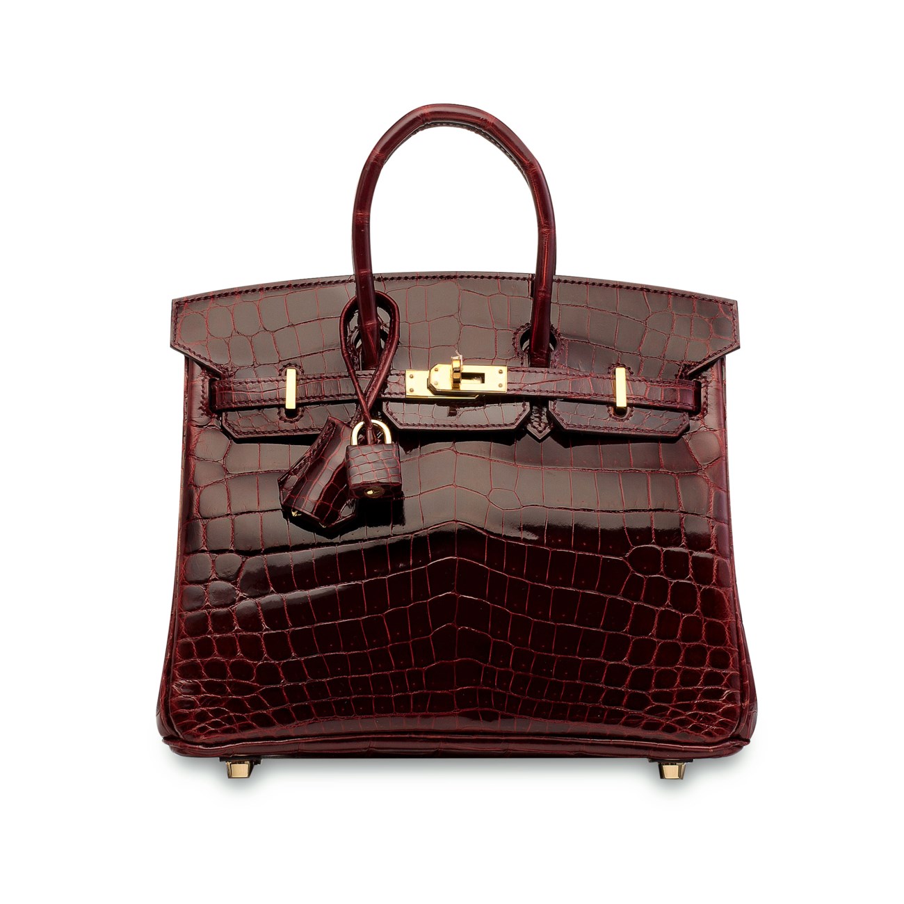 A SHINY BORDEAUX NILOTICUS CROCODILE BIRKIN 25 WITH GOLD HARDWARE